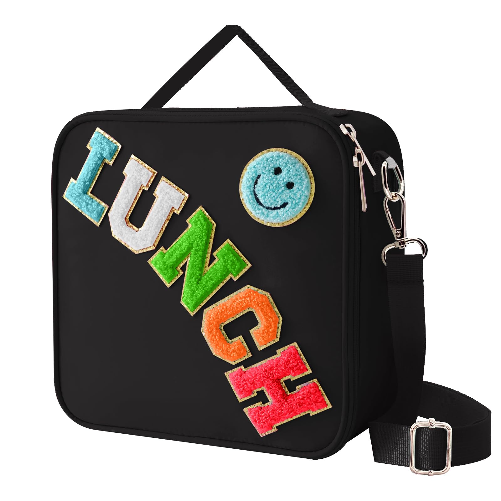 Insulated Lunch Bag With Adjustable Shoulder Strap, Nylon Preppy Lunch ...