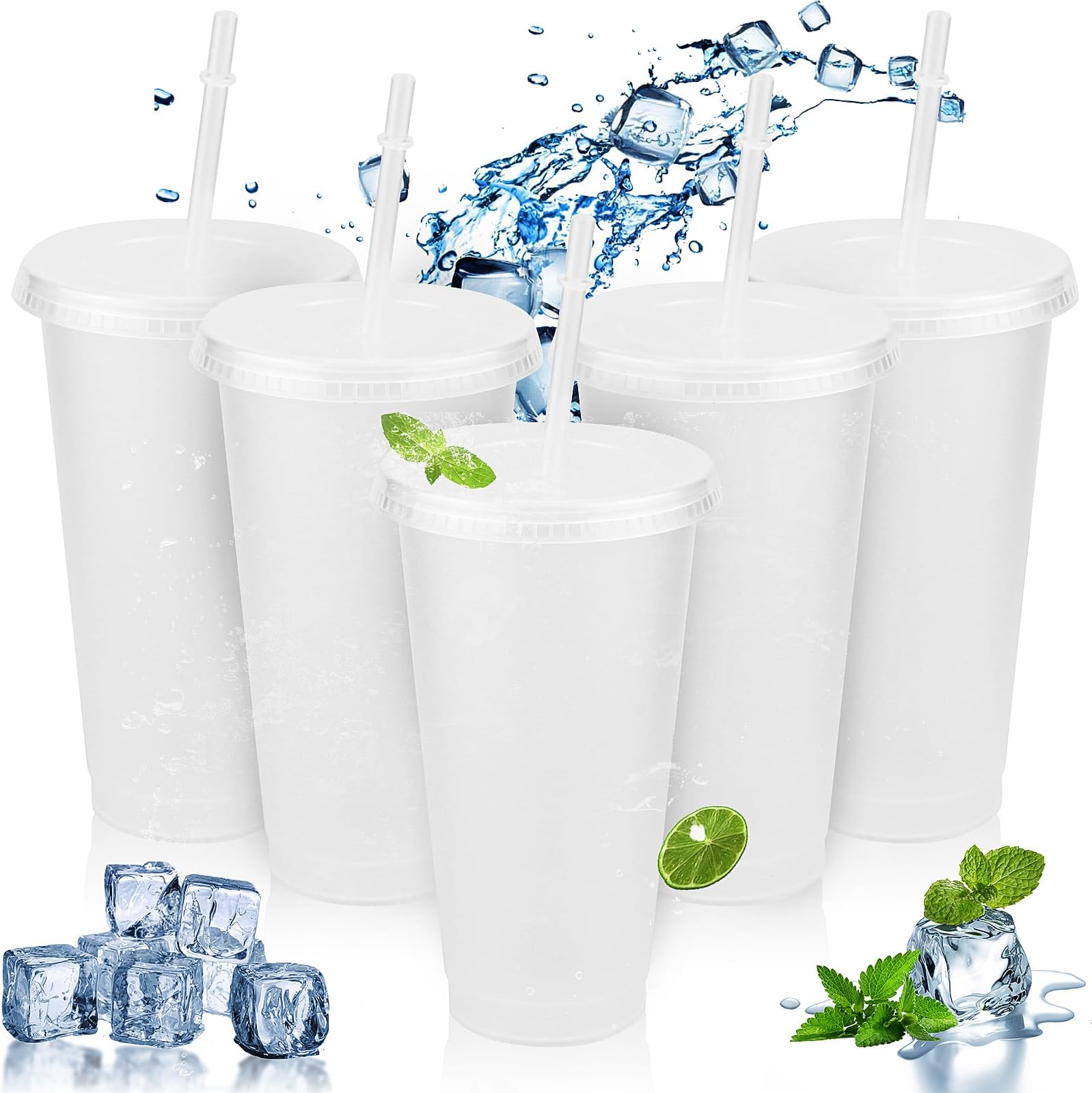 NUZEKY Reusable Plastic Cups with Straws & Lids: 16oz 10Pcs Cold Iced ...
