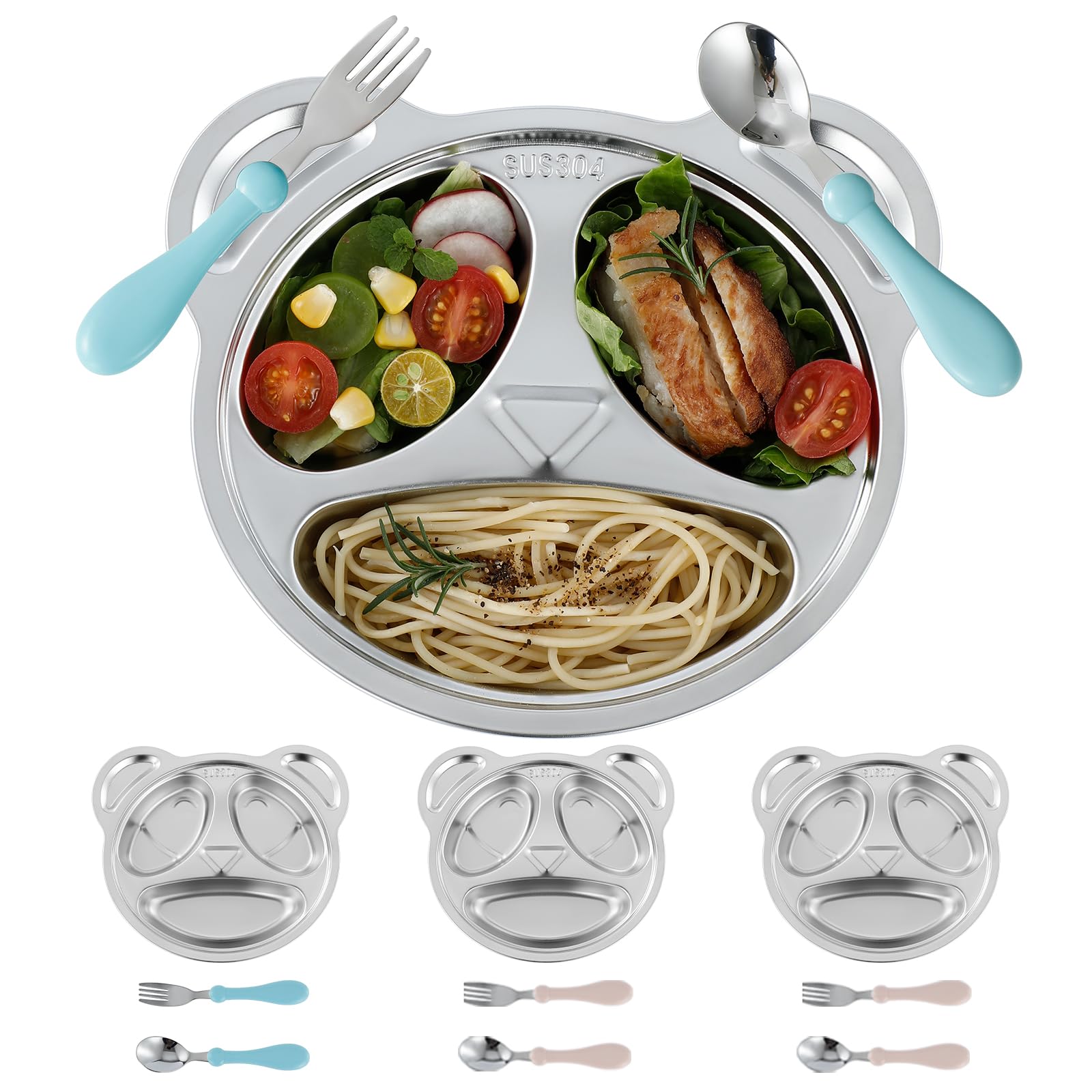 Amazon.com | YLARMY Set of 4 Stainless Steel Divided Plates and ...