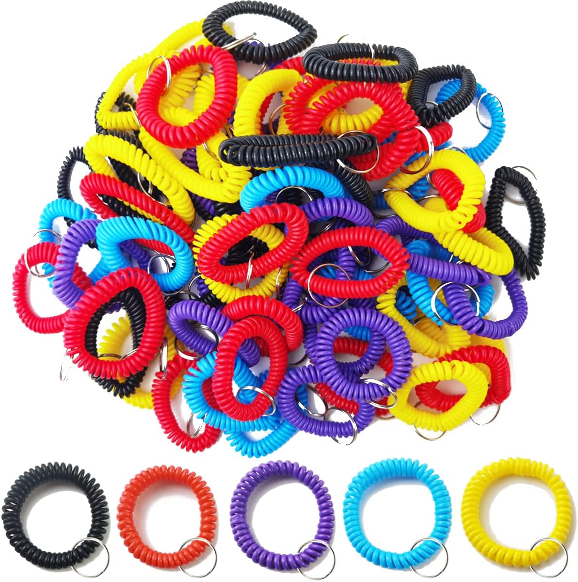 Amazon.com : BIHRTC 60 pcs Flexible Spiral Coil Keychain Wrist Key ...