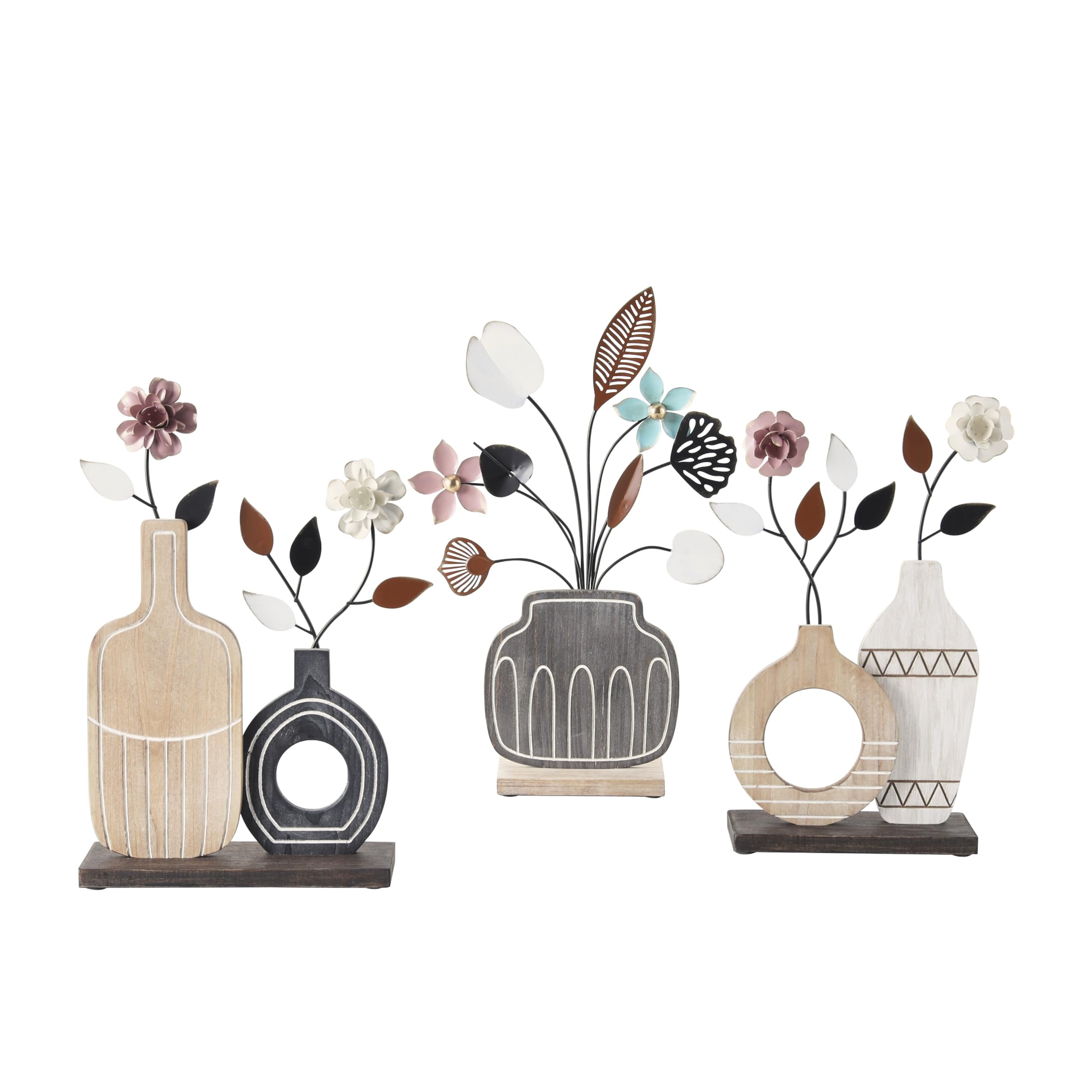 Amazon.com: Deco 79 Wooden Floral Decorative Sculpture Patterned Vase ...