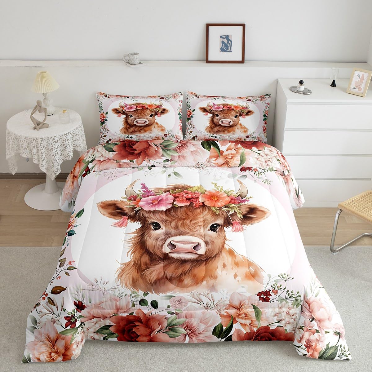 Amazon.com: Feelyou Cute Highland Cow Comforter Set Full Size Kids ...
