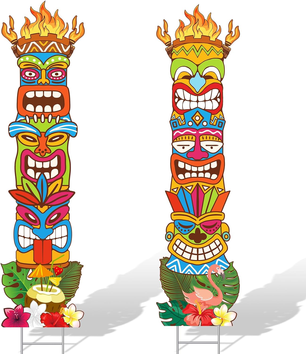 Amazon.com: XEFINAL 2 PCS Tiki Yard Decorations Hawaiian Luau Party ...