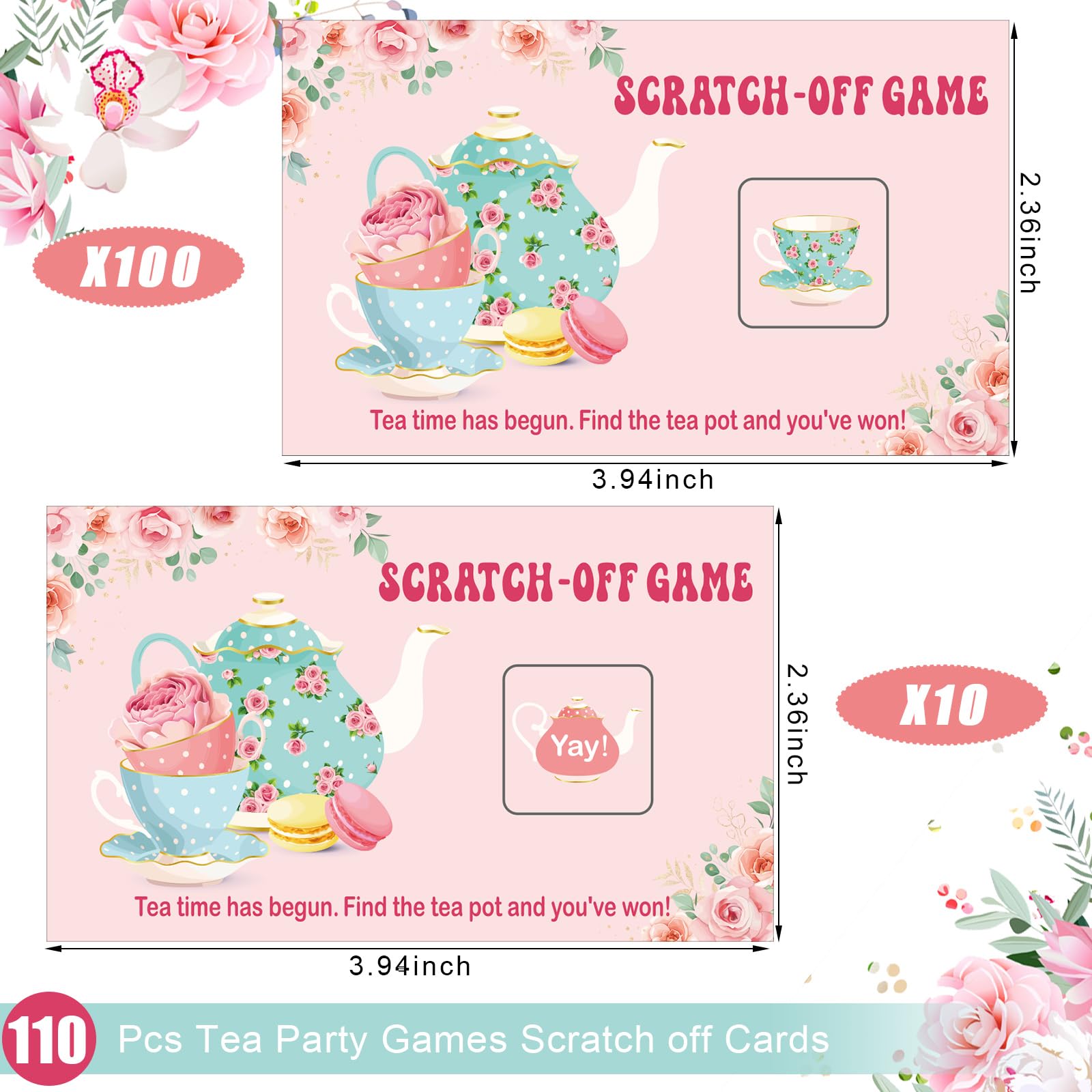 Snapklik.com : Poen 110 Pcs Garden Tea Party Games Scratch Off Cards