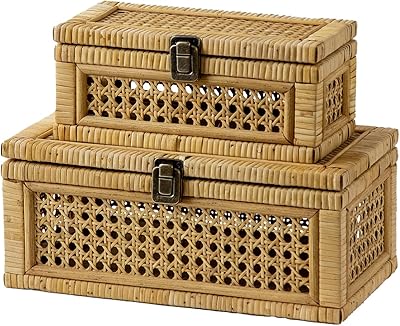 Amazon.com: JJSQ Rattan Box with Glass Lid Rattan Woven Basket with Lid ...
