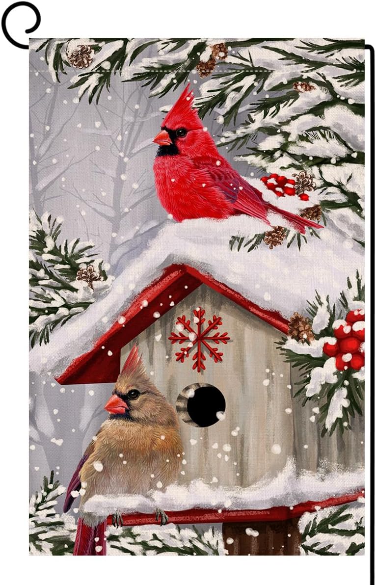 Amazon.com : BLKWHT Winter Cardinal Bird Garden Flag 12x18 Vertical ...