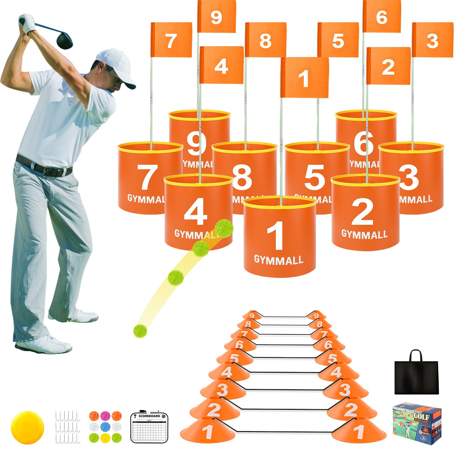 GYMMALL Golf Gmae Bucket, 9 Bukcets Yard Golf Game Set with Golf Flags ...