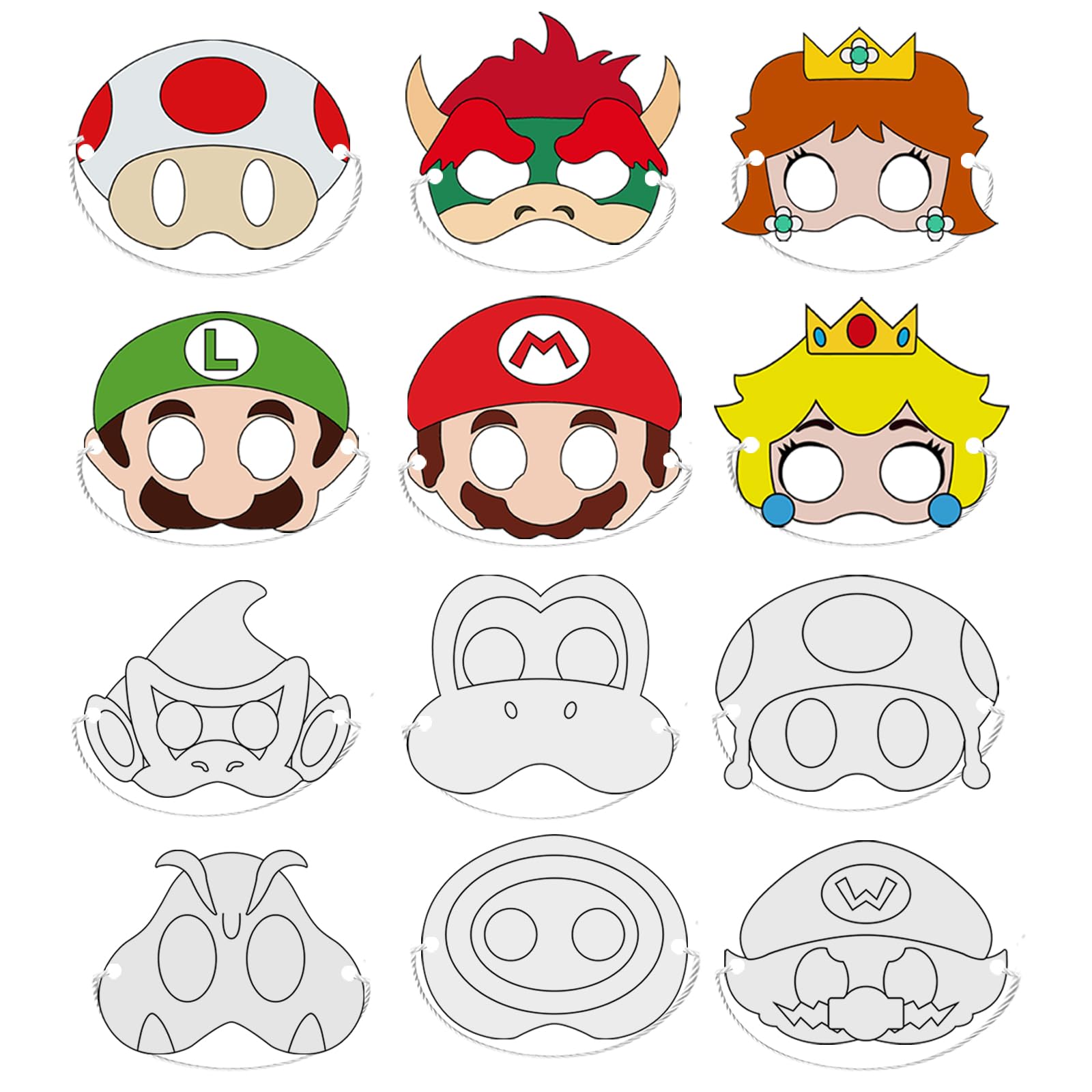 YOPENMOUNE 36 Pcs Color Your Own Super bros Theme Mask Craft DIY Bros ...