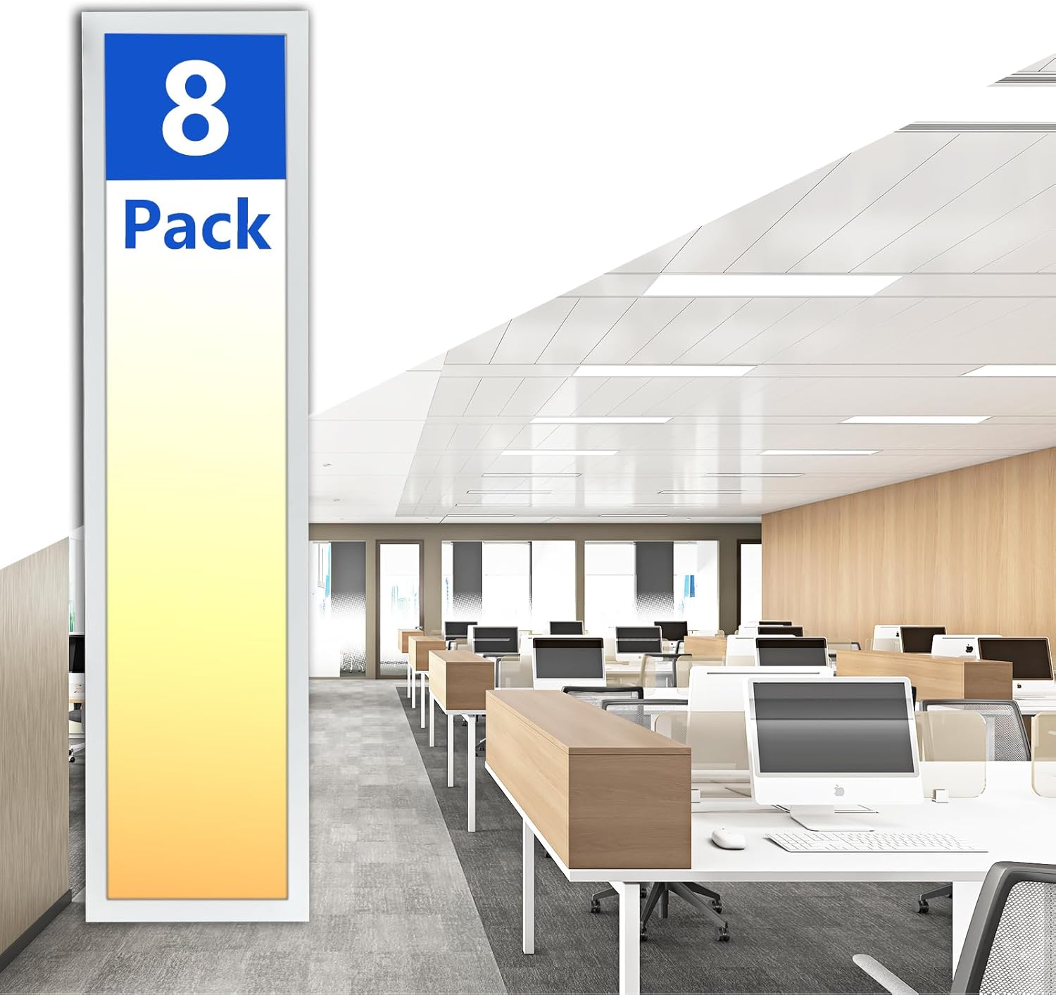 CycevSun 8 Pack 1x4 LED Flat Panel Light Drop Ceiling, 0-10V Dimmable ...