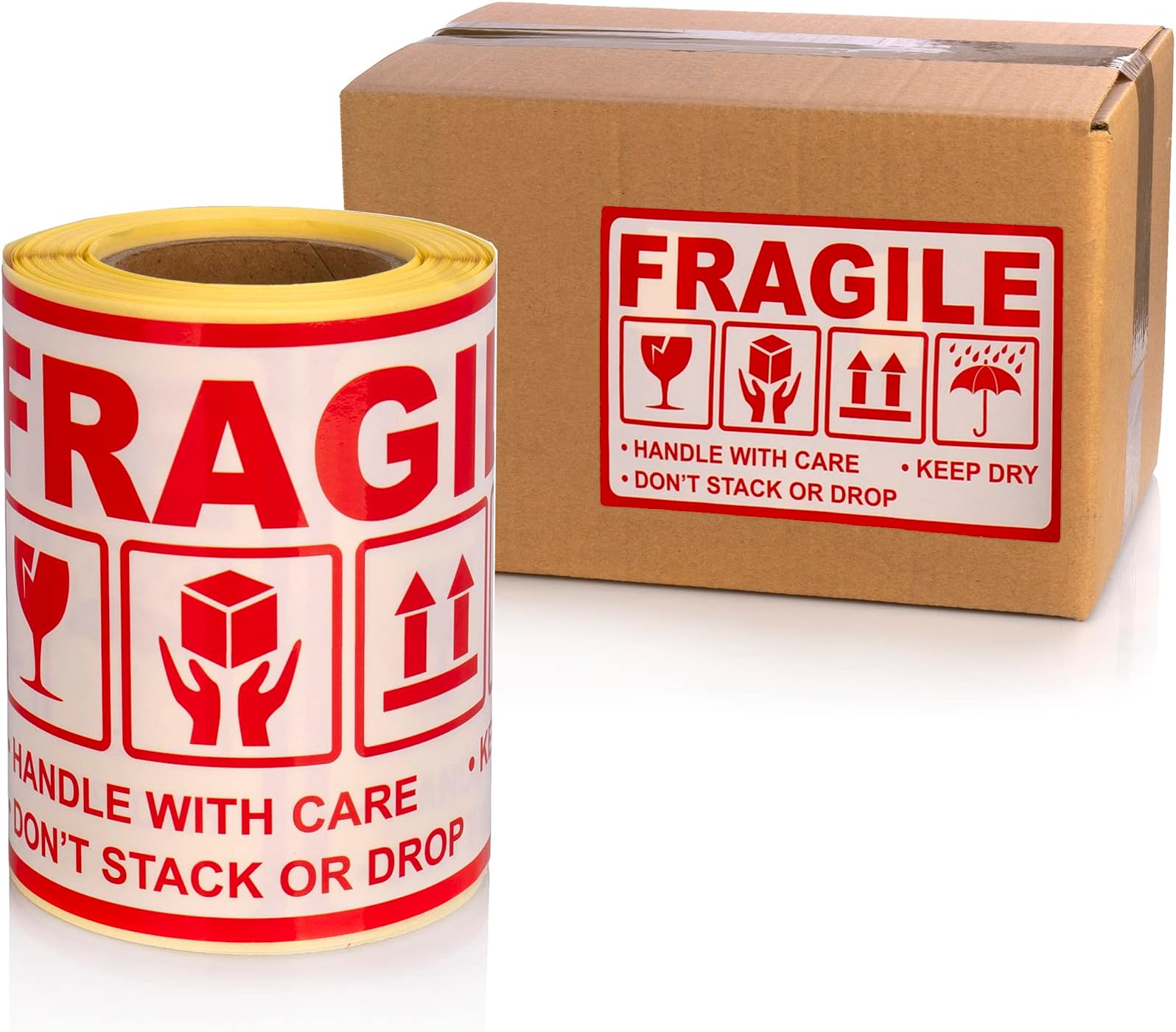MD Labels Warning Labels on Roll 90 x 150 mm - Pack of 100 - Fragile ...