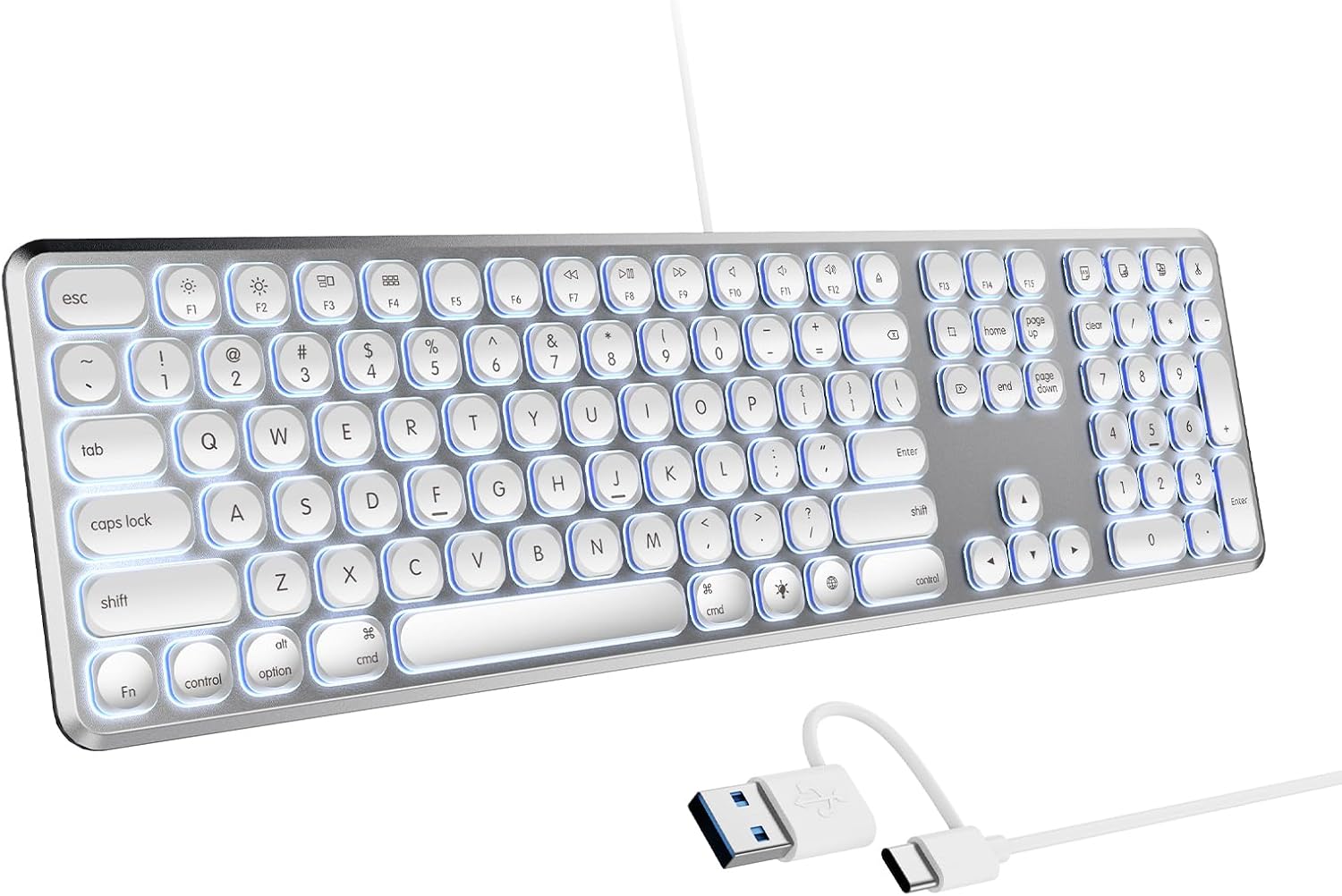 Amazon.com: TECURS Wired Keyboard for Mac - 110 Keys Full Size Computer ...