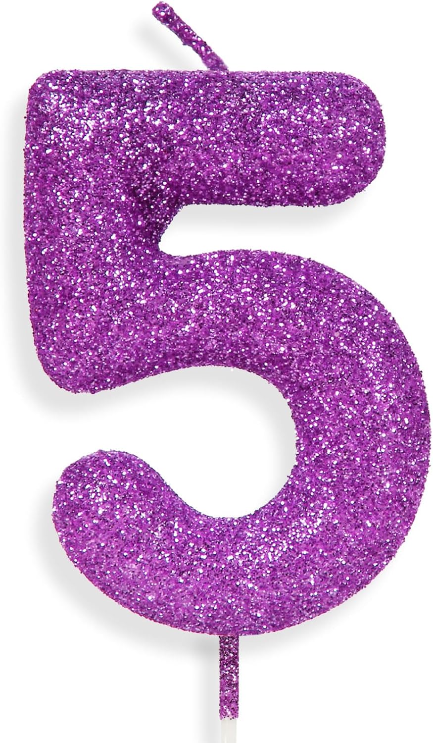 Amazon.com: 5th Glitter Birthday Candles, Purple Pink Birthday Number ...