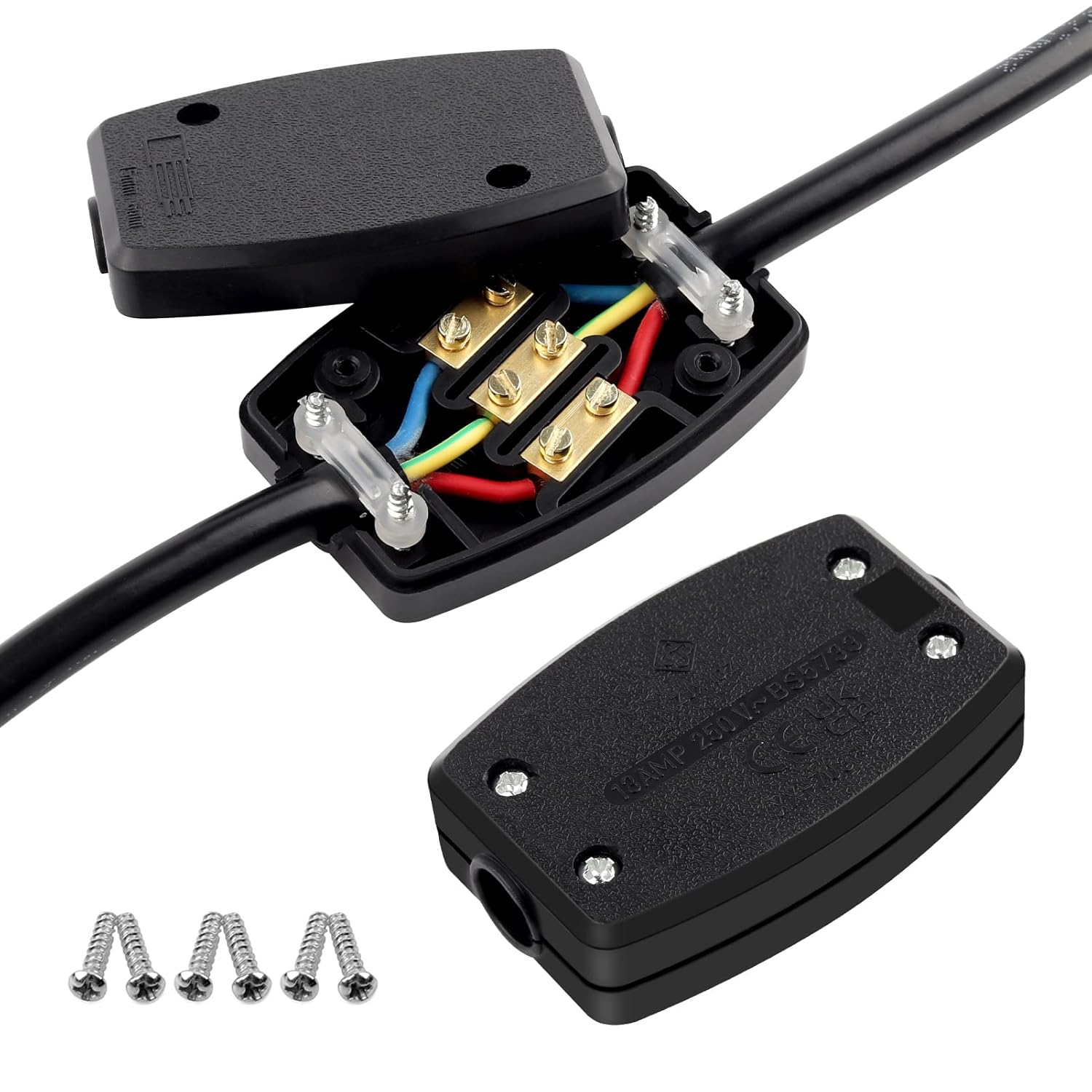 3 Terminal Electrical Junction Box, Elezenioc 2 pack 13A 250V Black ...