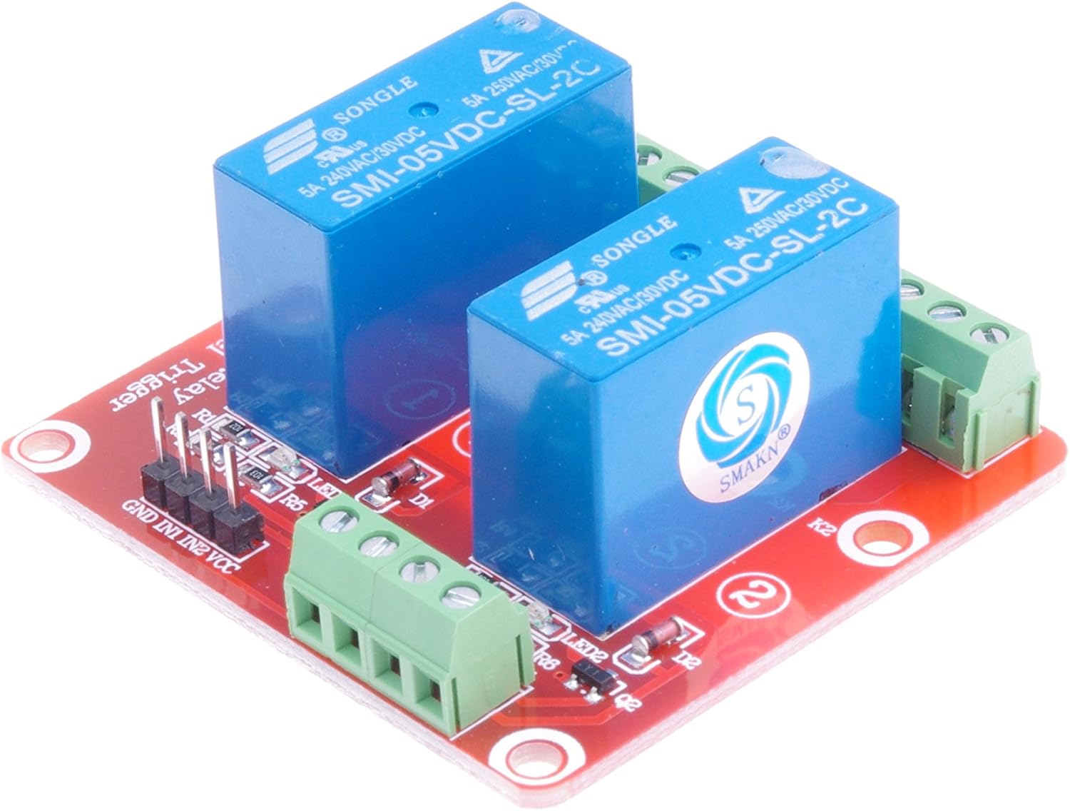 Amazon.com: SMAKN® 2 Channel SMI-05VDC-SL-2C DC 5V Double Power Relay ...