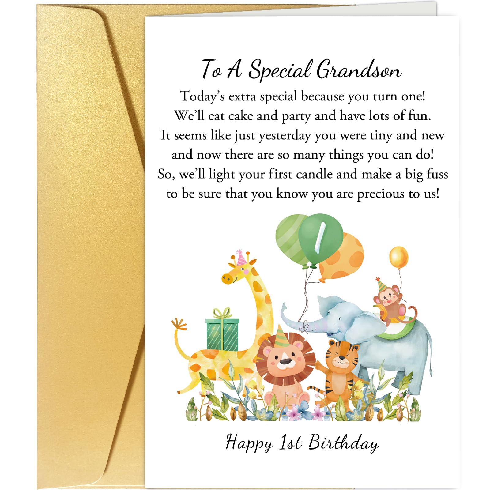 Amazon.com : Cute 1st Birthday Card for Grandson, Jungle Safari Animals ...