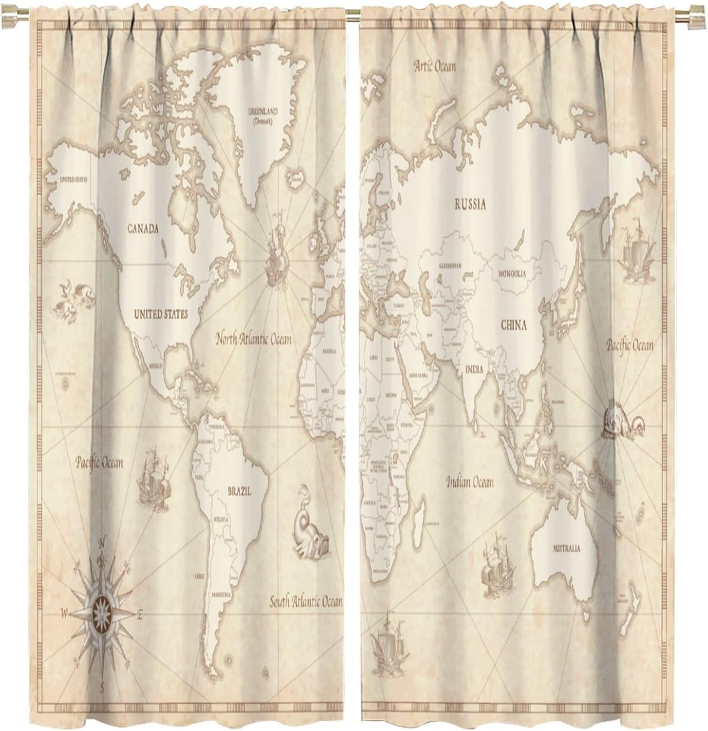 Amazon.com: World Map Curtains Navigation Vintage Map Blackout Print ...