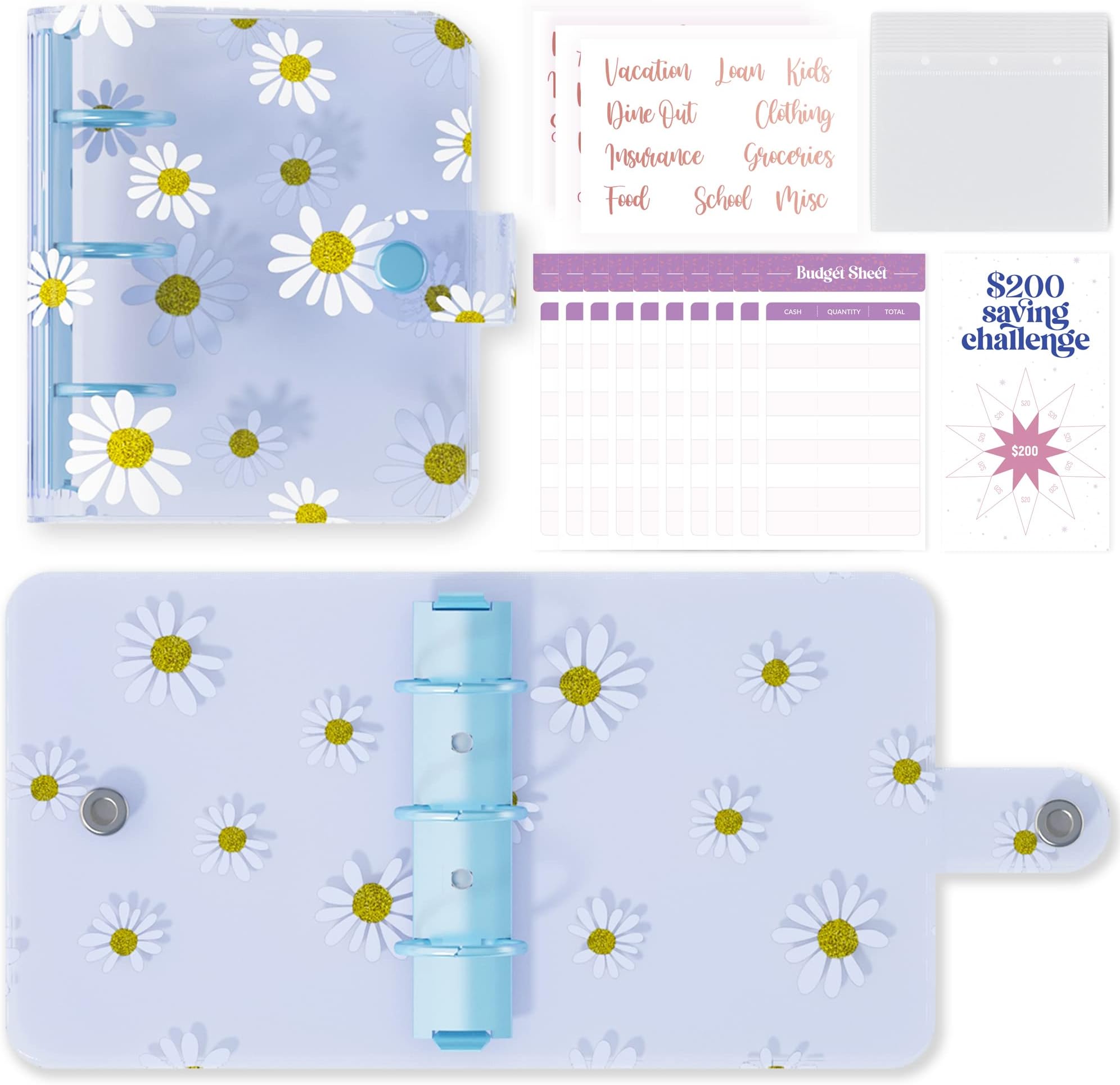 Amazon.com : SOUL MAMA Mini Binder with Cash Envelopes - Cute Daisy ...