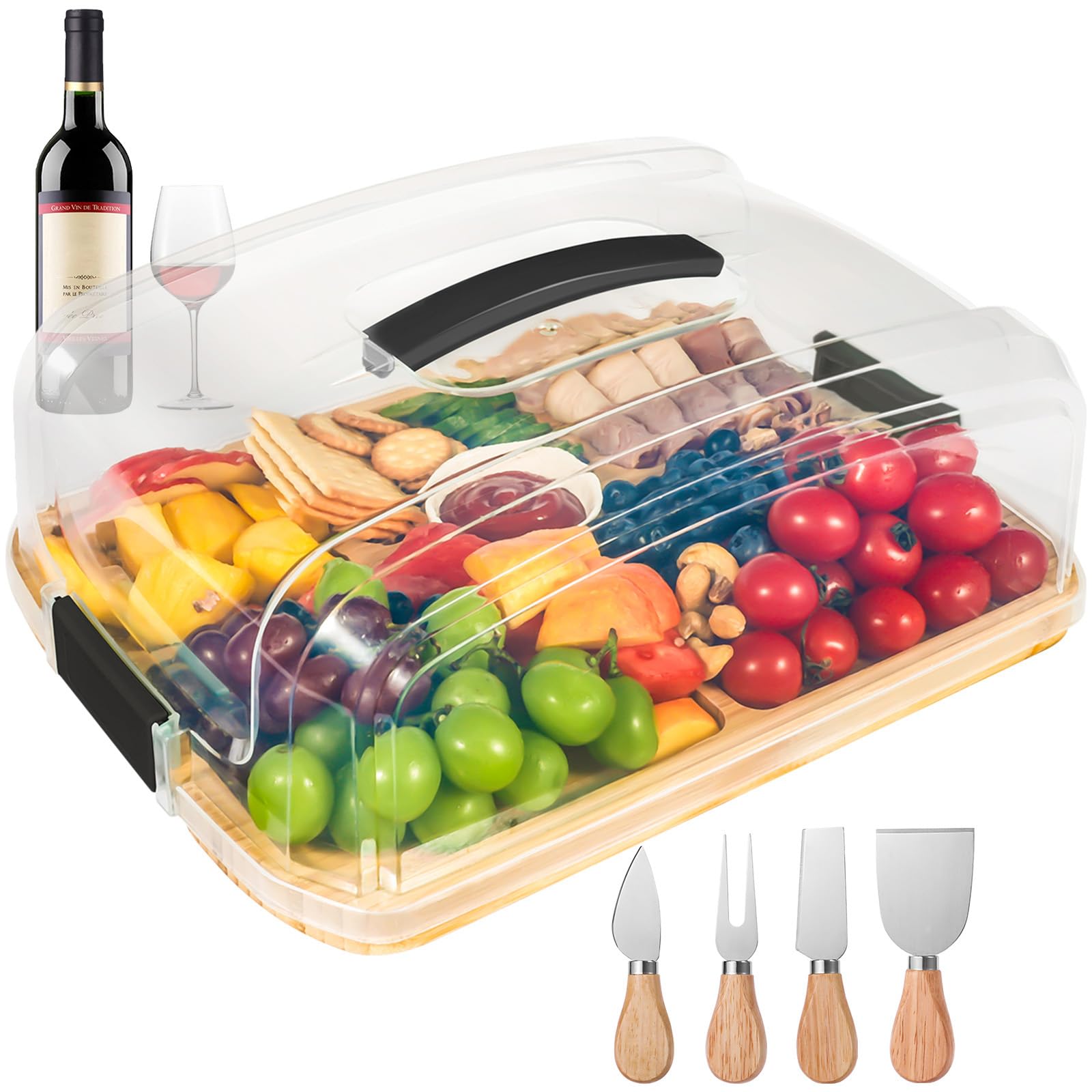 Portable Charcuterie Board with Lid for Travel, Bamboo Charcuterie ...