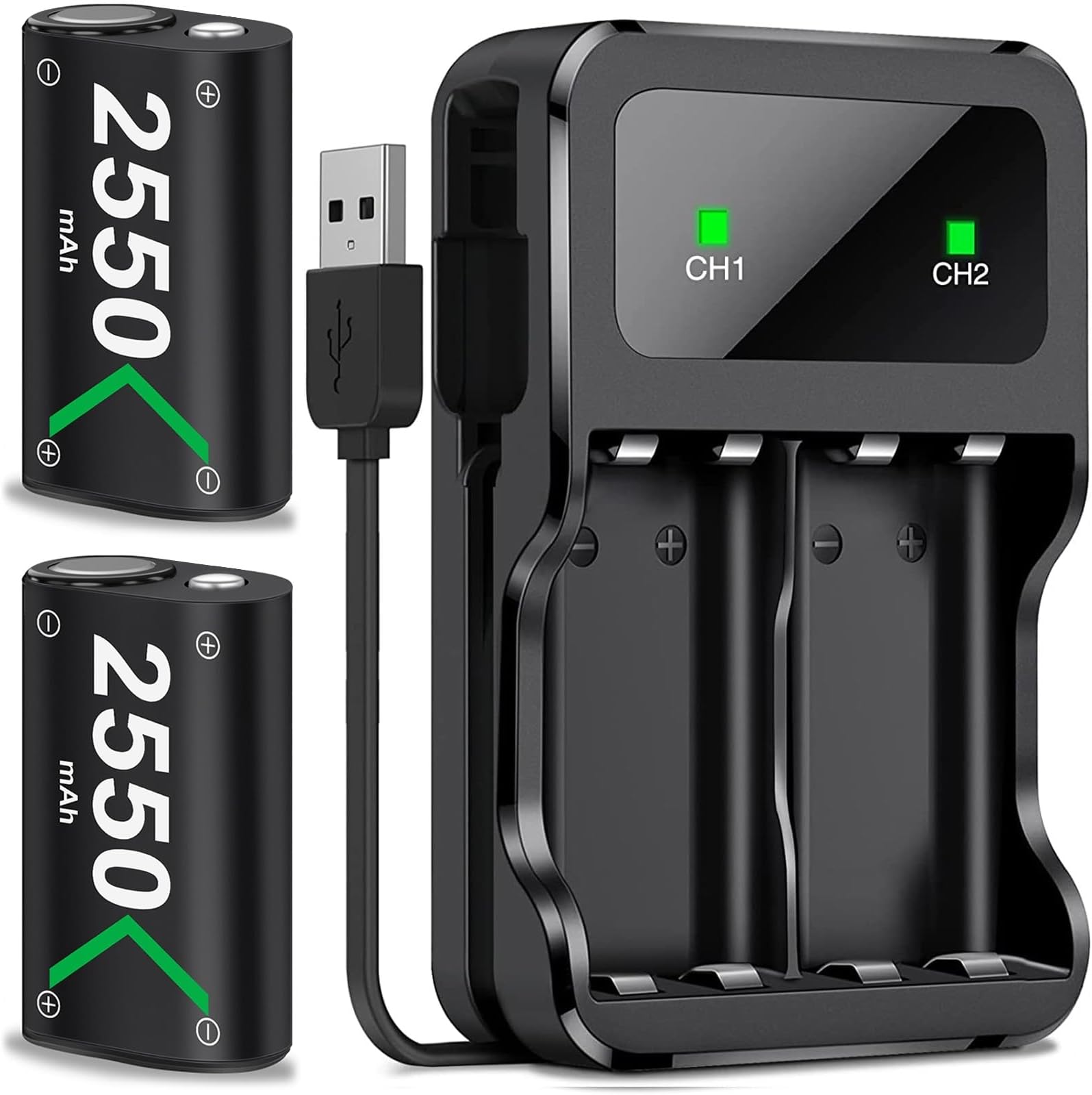 Multiple Charging Modes-2 x 5520 mWh Xbox Rechargeable Battery Pack for ...