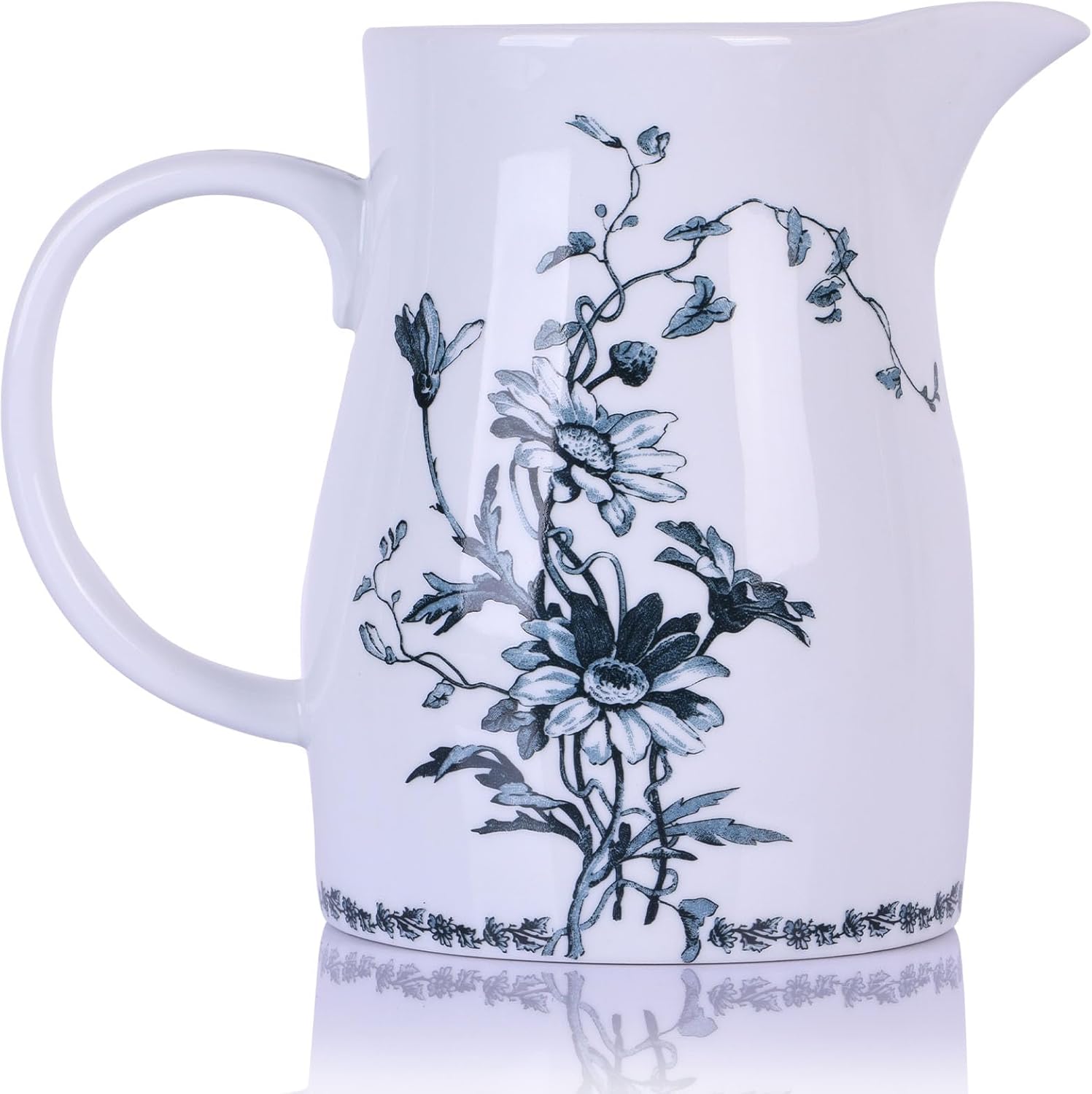 Amazon.com: 6.3" White and Blue Ceramic Pitcher with Handle, Vintage ...
