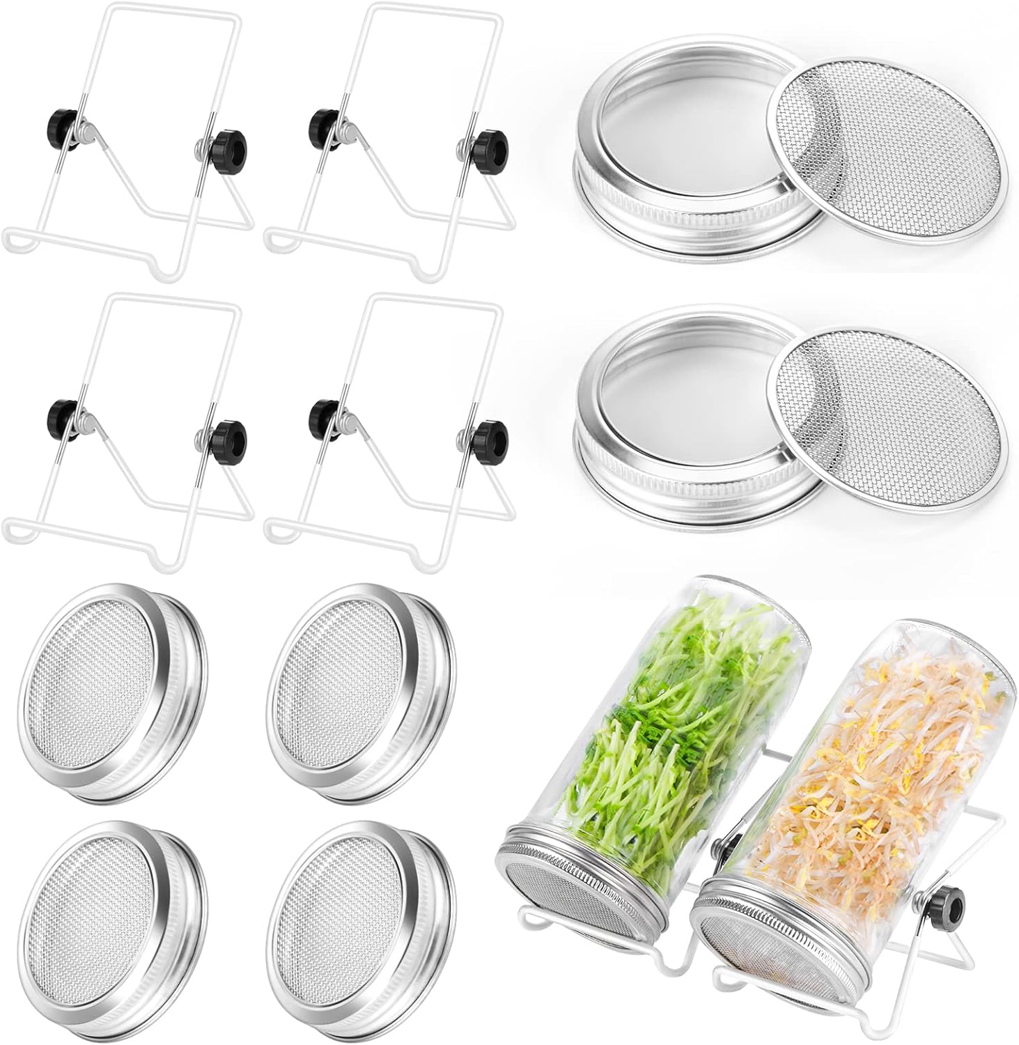 Amazon.com: 8Pack Sprouting Kit, 4 Stainless Steel Sprouting Jar Lids 4 ...
