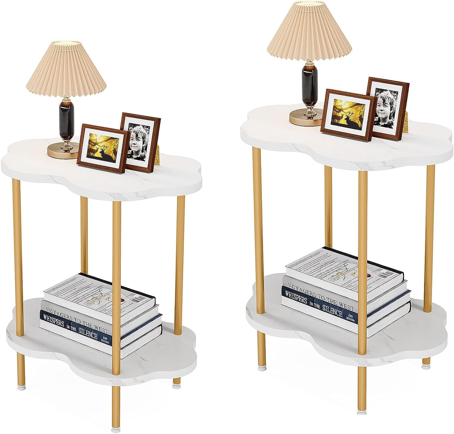 Tribesigns Gold End Table Set of 2, Faux Marble Cloud-Shaped Side Table ...