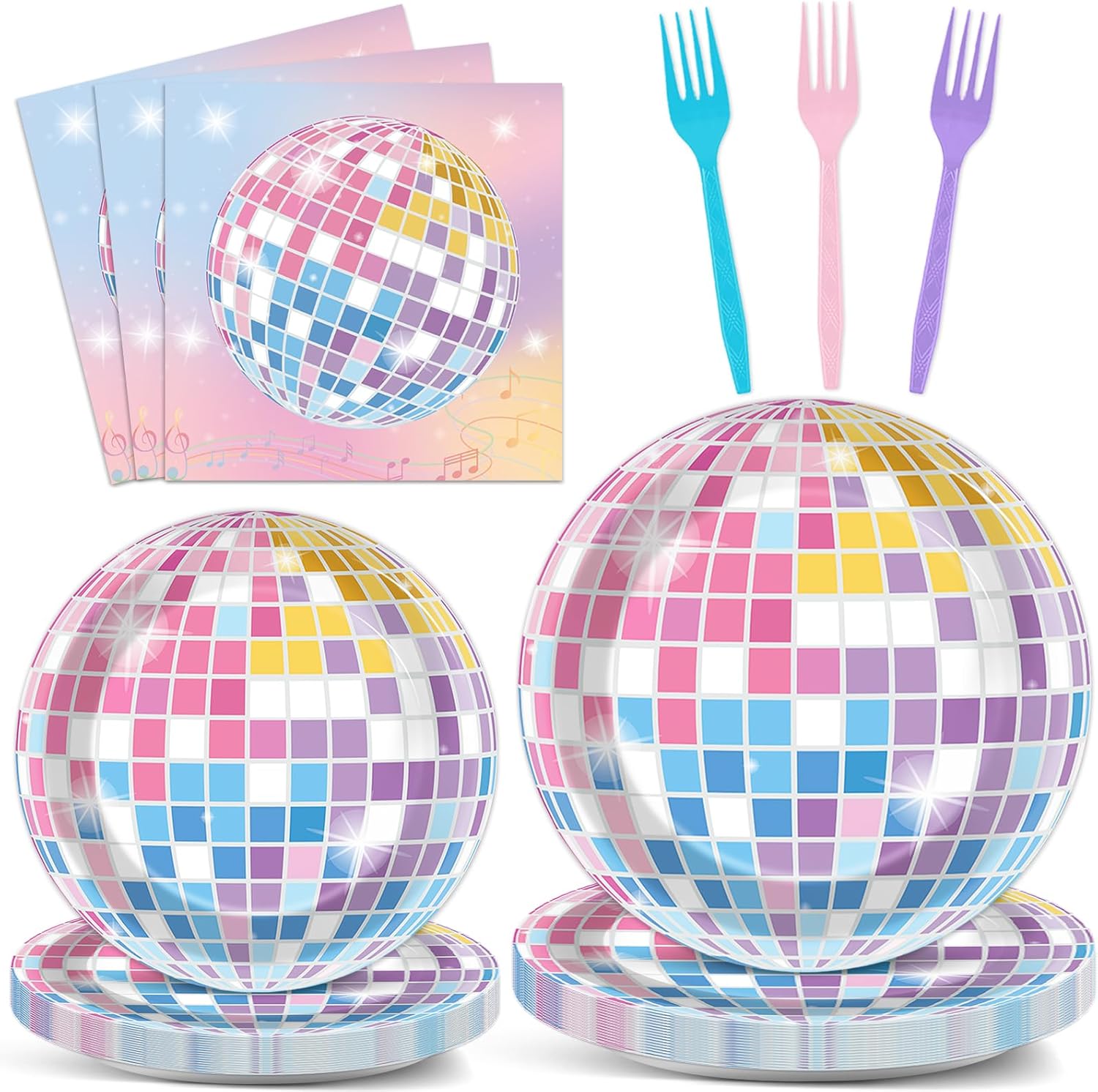 Amazon.com: 96Pcs Singer Plates and Napkins Disco Ball Party ...
