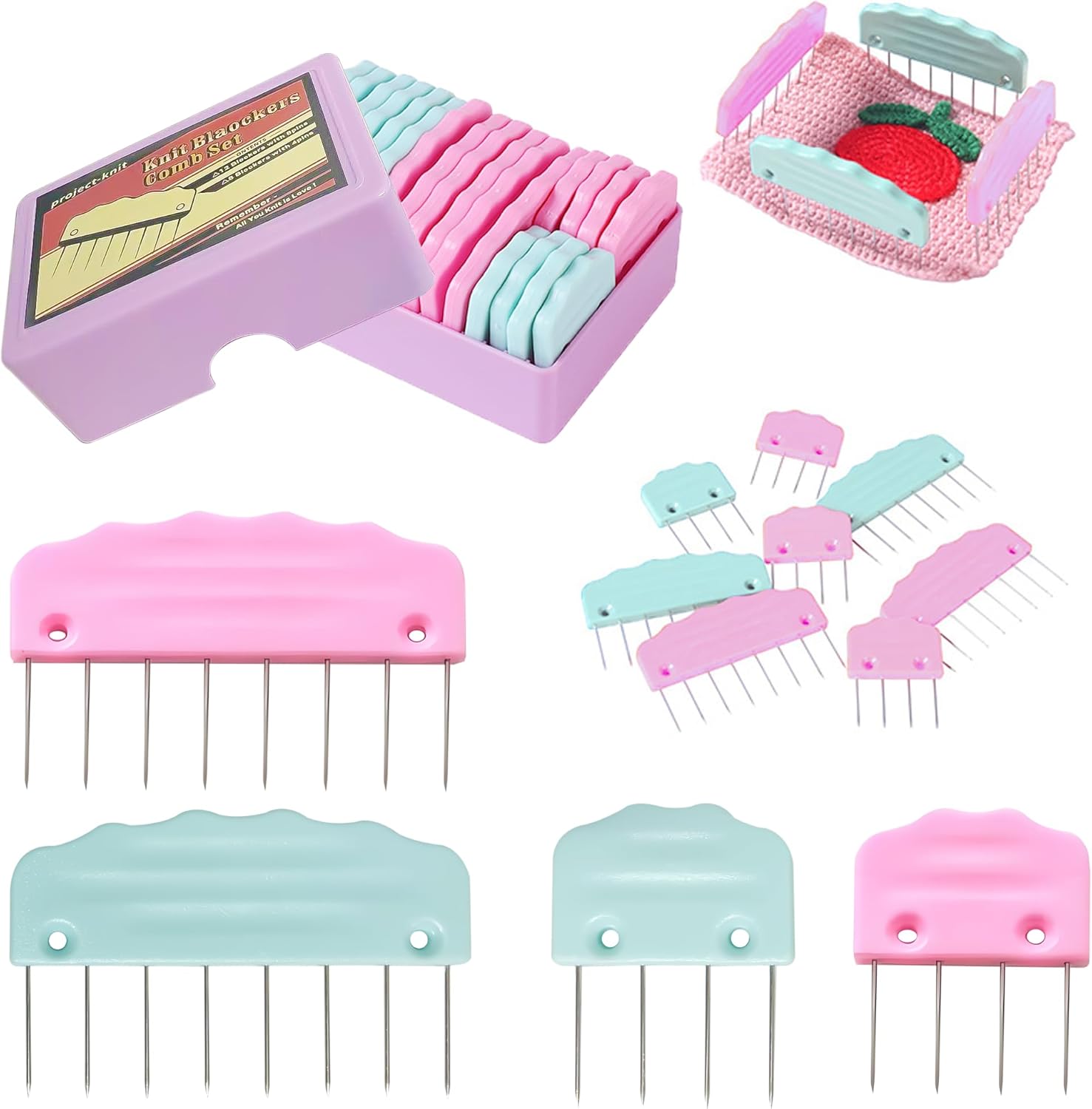 Amazon.com: 20pcs Knit Blocking Pin Kit, Knit Blockers Combs for ...