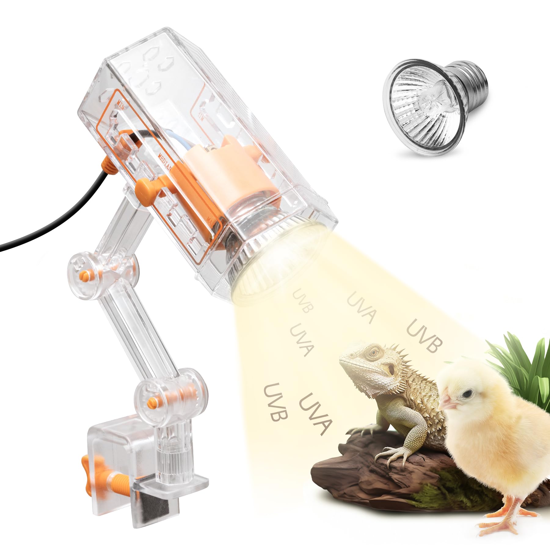 Reptile Heat Lamp, UVA UVB Turtle Basking Spot Light with Clamp ...