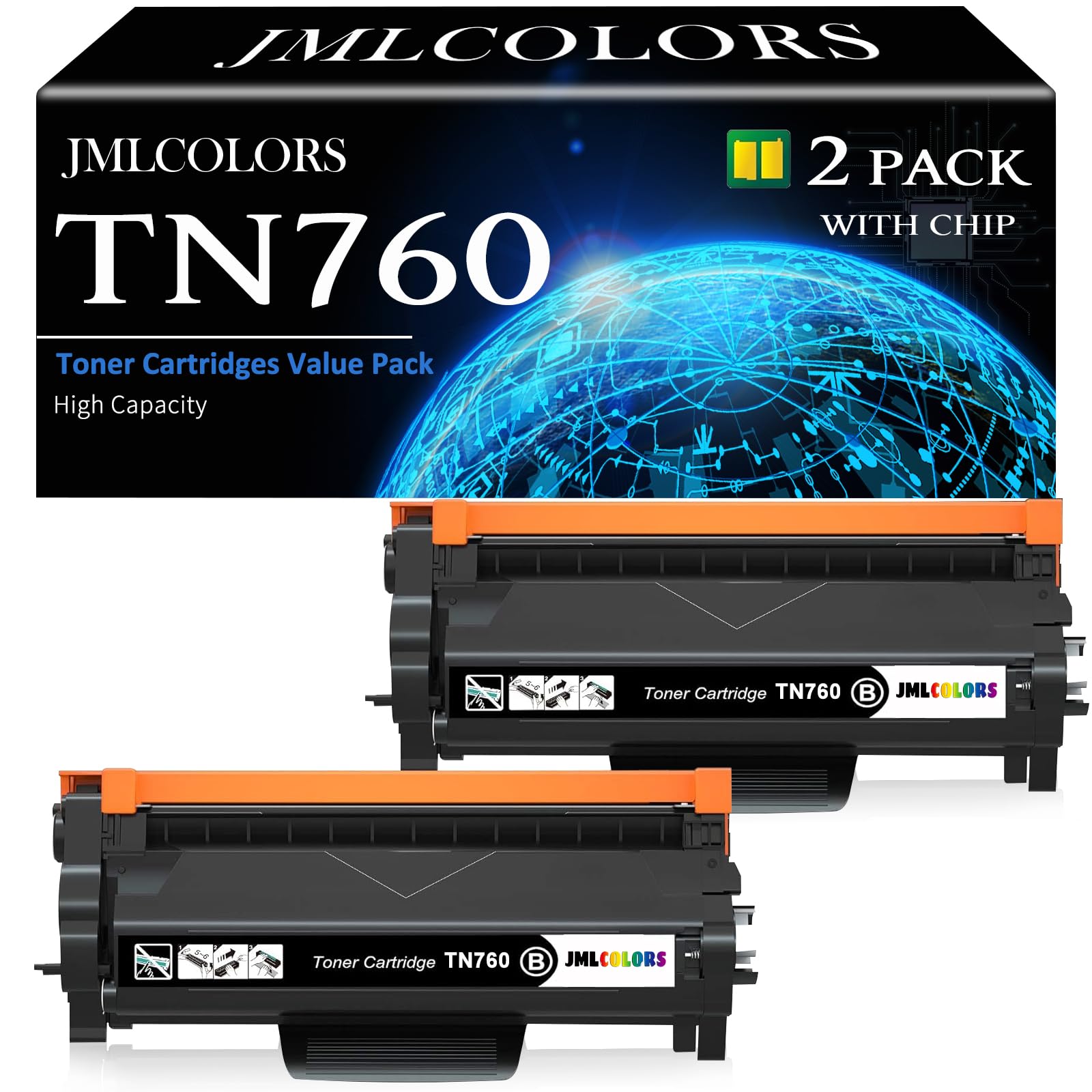 (New Chip) TN760 Toner Cartridge High Yield Compatible for Brother ...