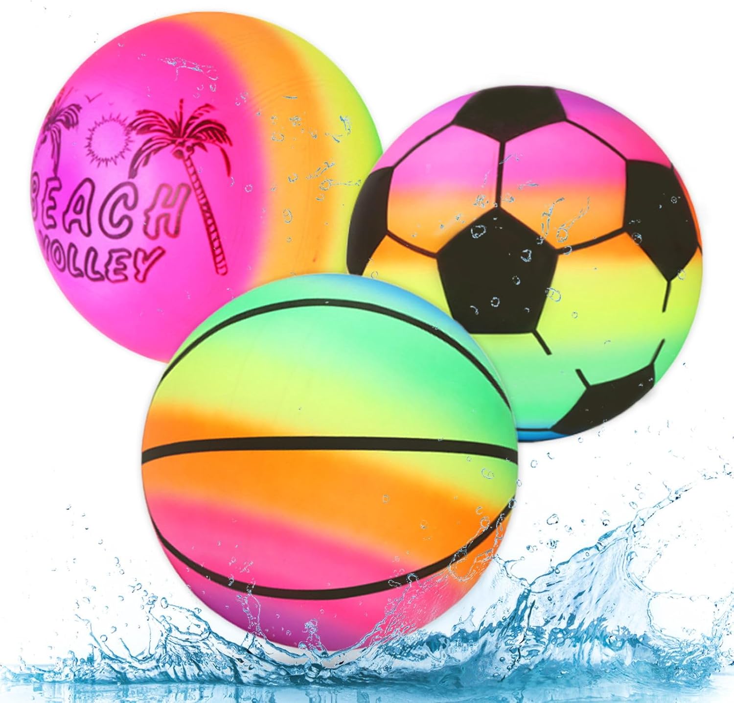 Yilazey 3pcs Inflatable Plastic Balls, Rainbow Playground Balls ...