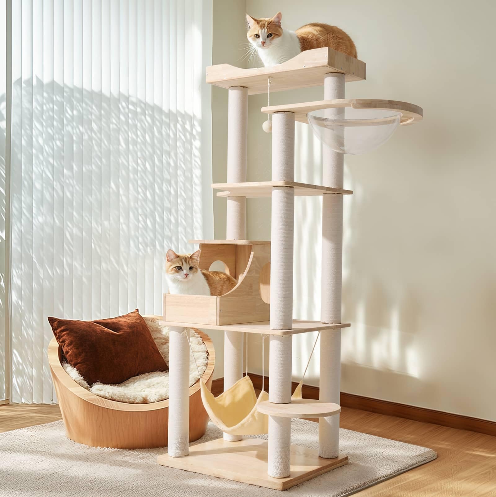 MAU Arbre à chat moderne pour grands chats, véritable branche en bois de luxe, arbre à chat ...