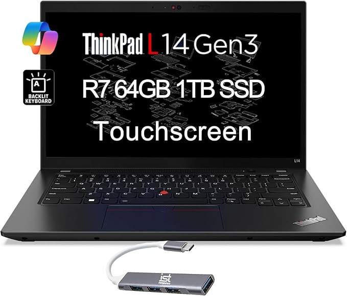 Lenovo ThinkPad L14 Business Laptop (14" FHD Touchscreen, AMD Ryzen 7 5825U, 64GB RAM, 1TB SSD ...