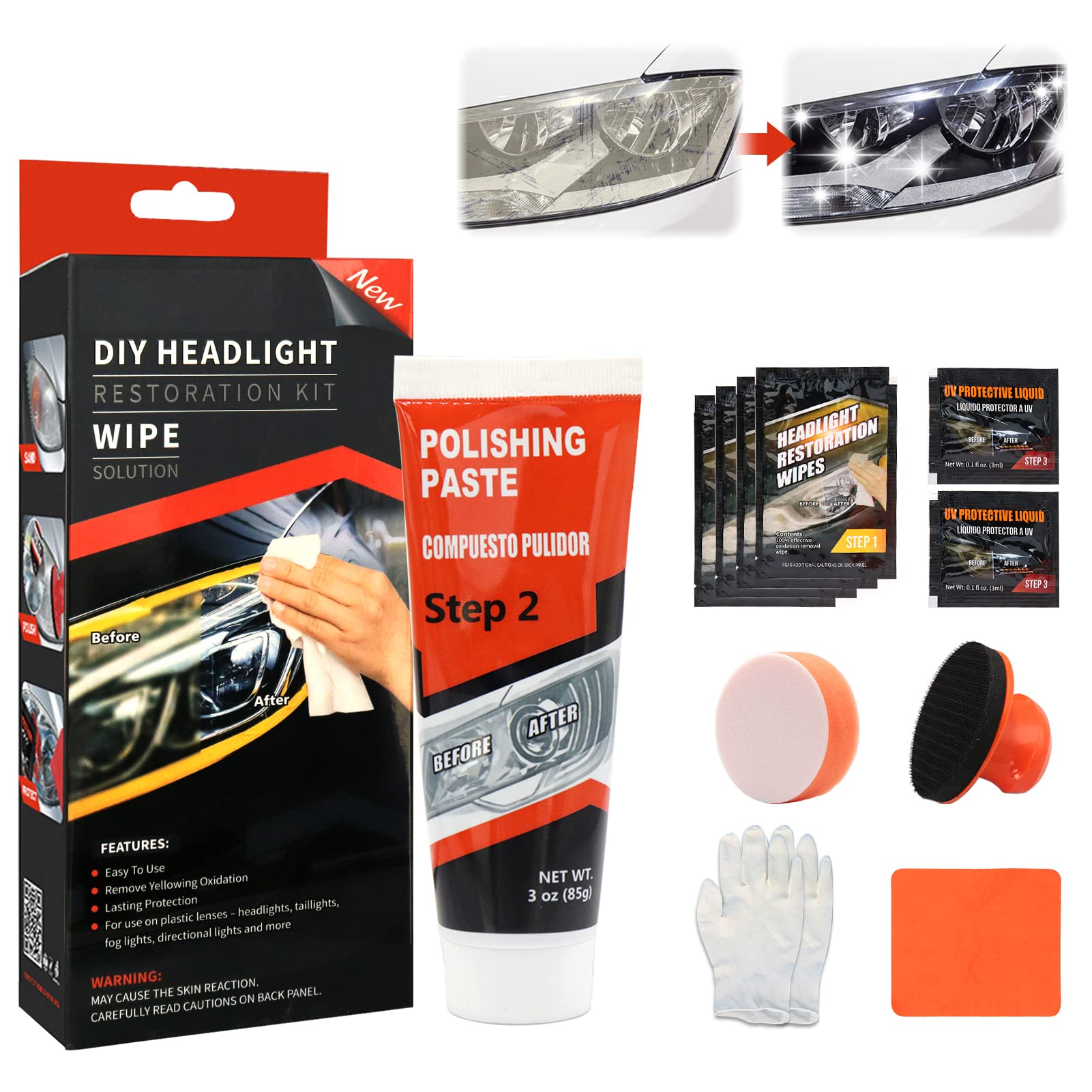 Car Headlight Restoration Kit, Professional Headlight Restorer ...