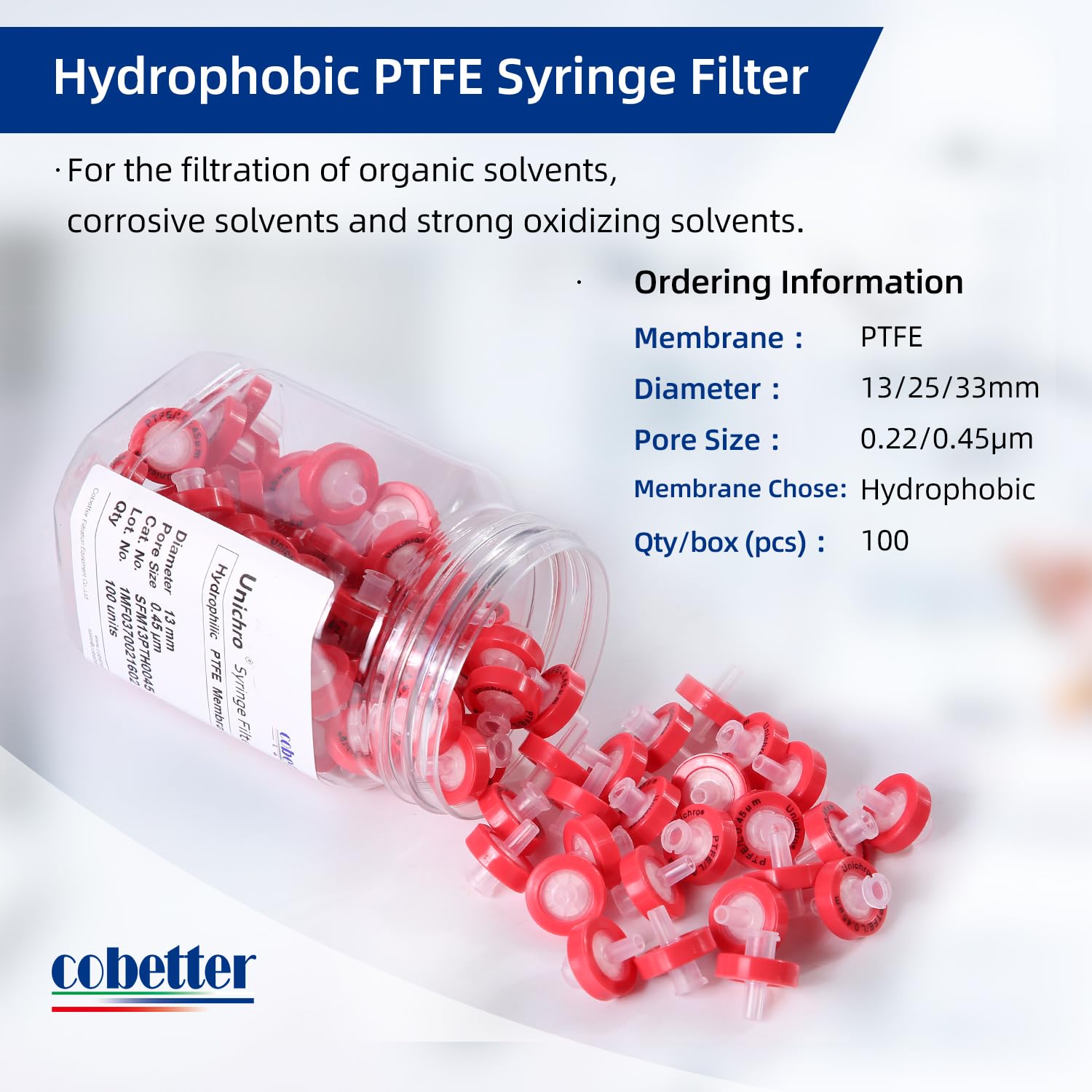 Snapklik.com : 100 Pack Syringe Filter PTFE Lab Filters 045μm 33mm ...