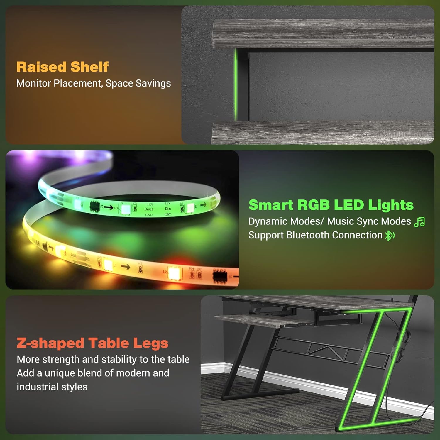 armocity Music Studio Desk with Power Outlets and RGB LED Lights, Music ...