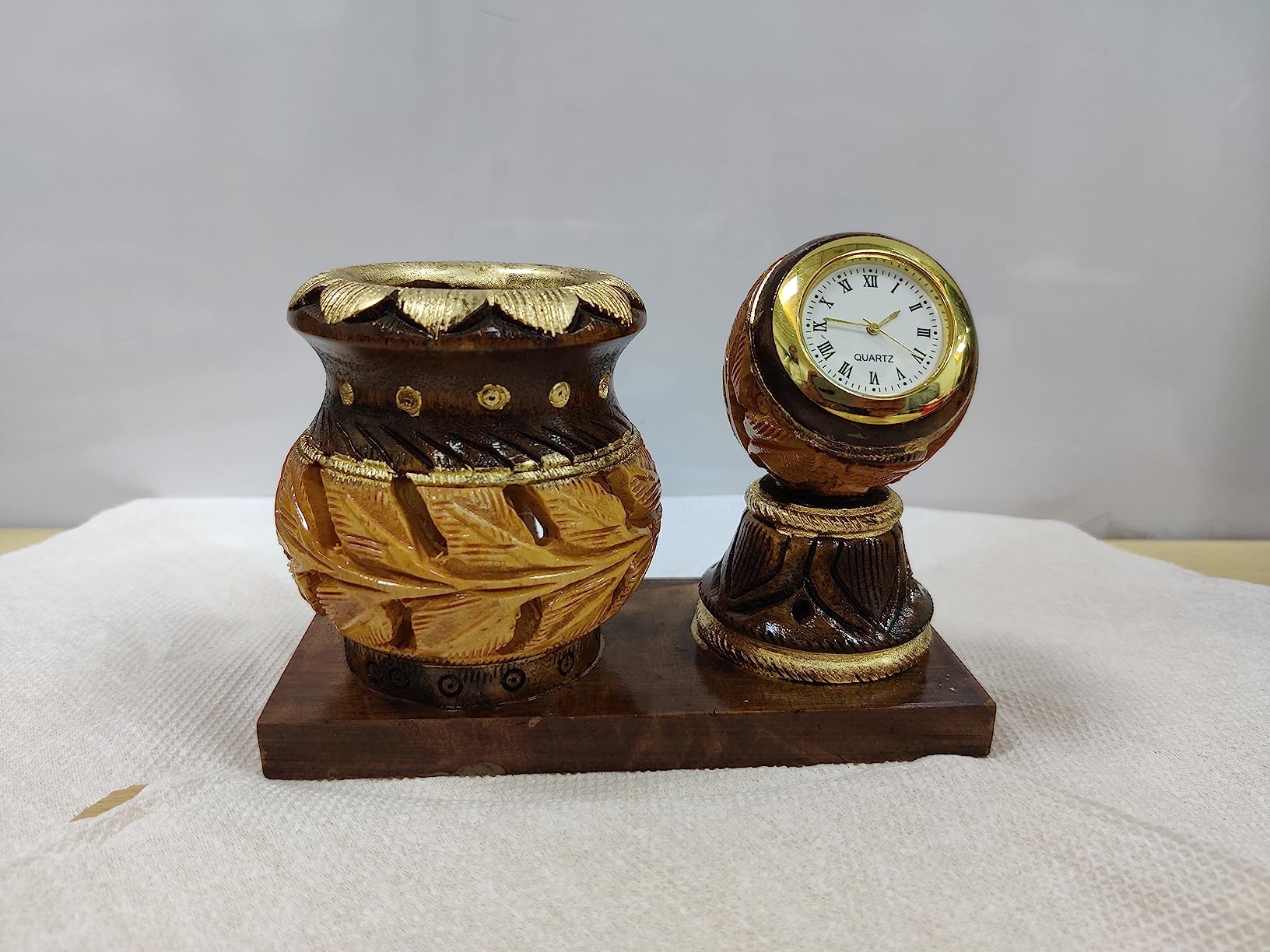 Big7 Stores A123 Wooden Mataka Shape Pen Holder (14cm*6.5cm*10cm, Brown ...