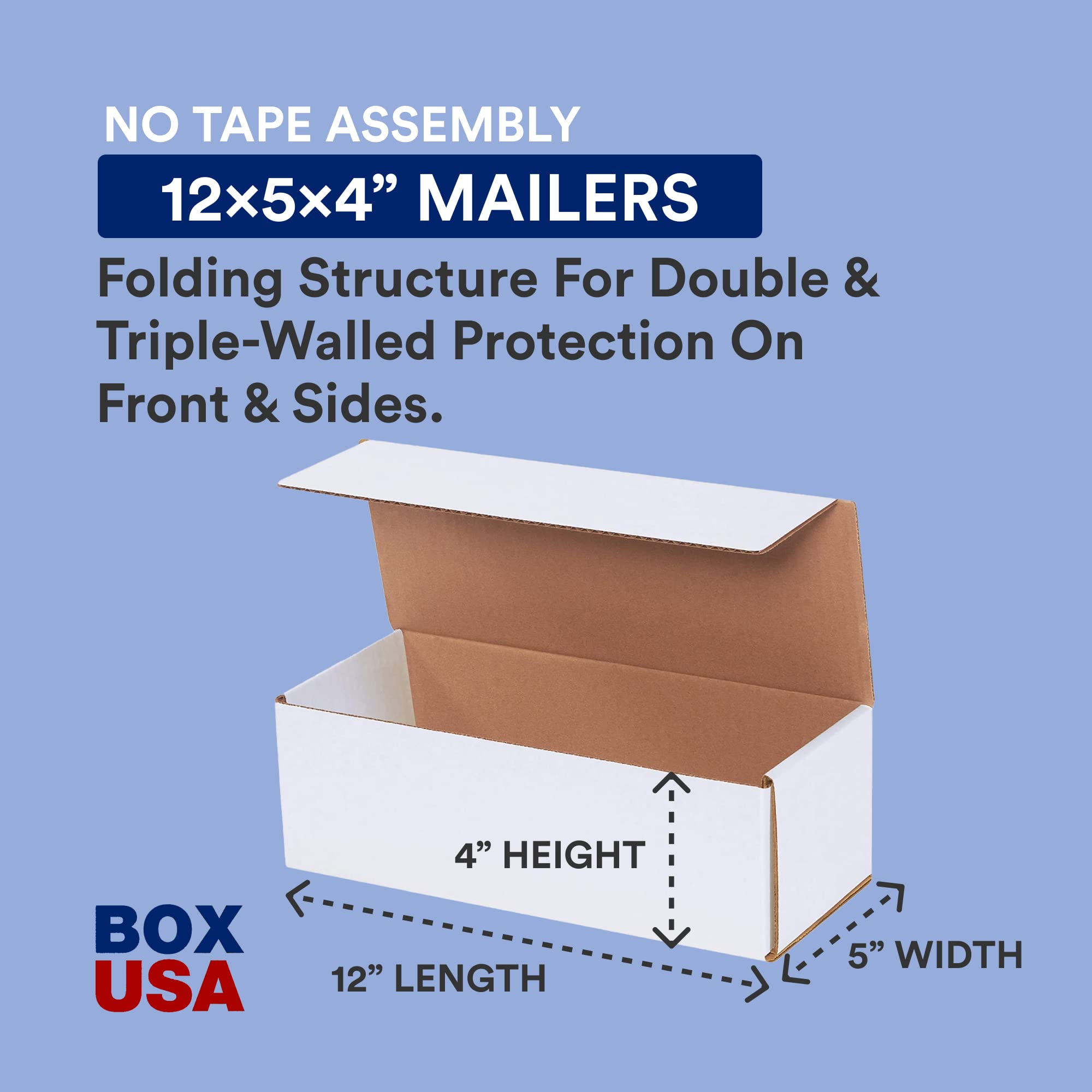 BOX USA Medium Shipping Boxes 12"L x 5"W x 4"H, 50-Pack | Foldable ...