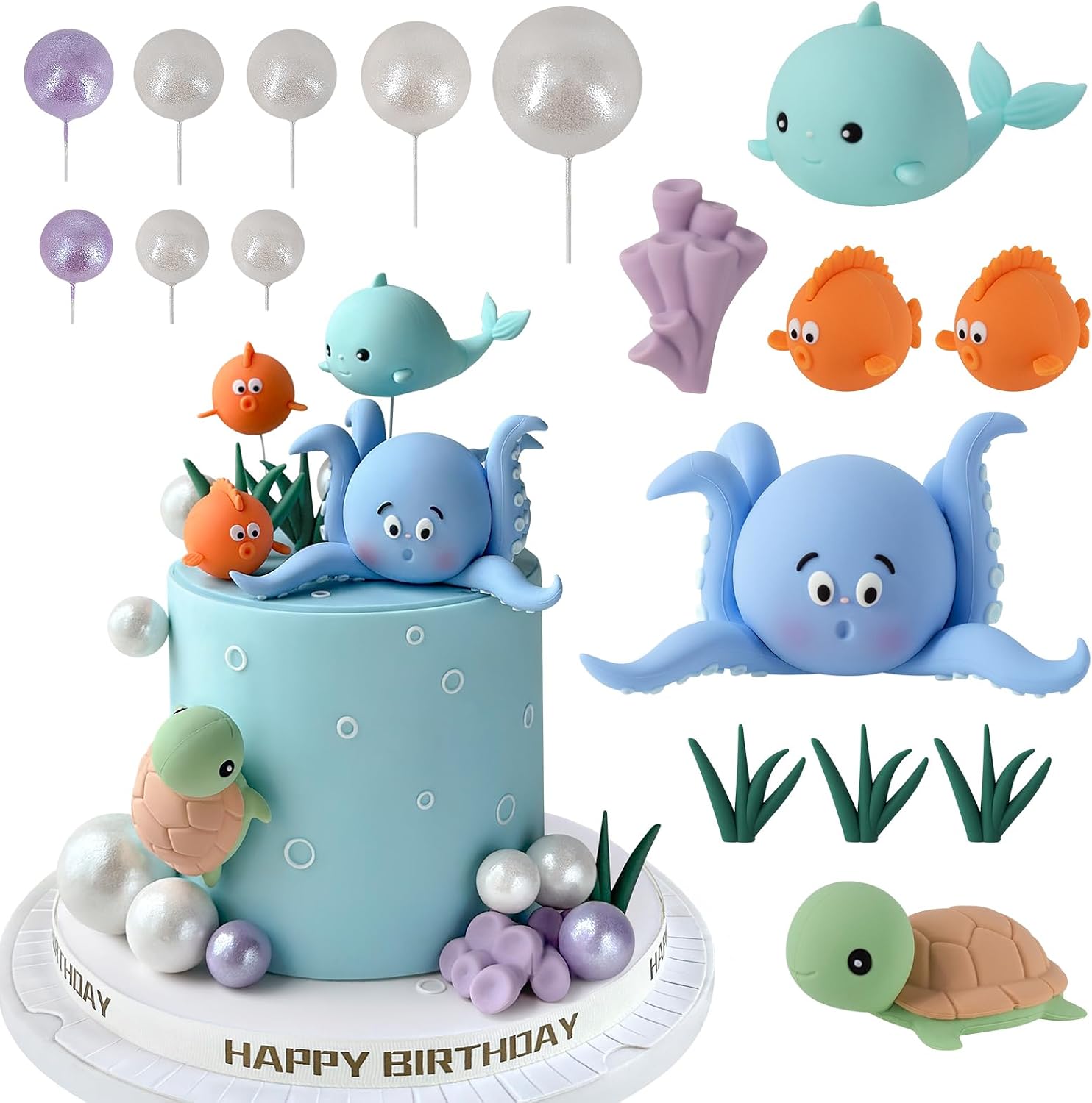 Amazon.com: 17 PCS Under the Sea Cake Decorations - Ocean Animals Theme ...