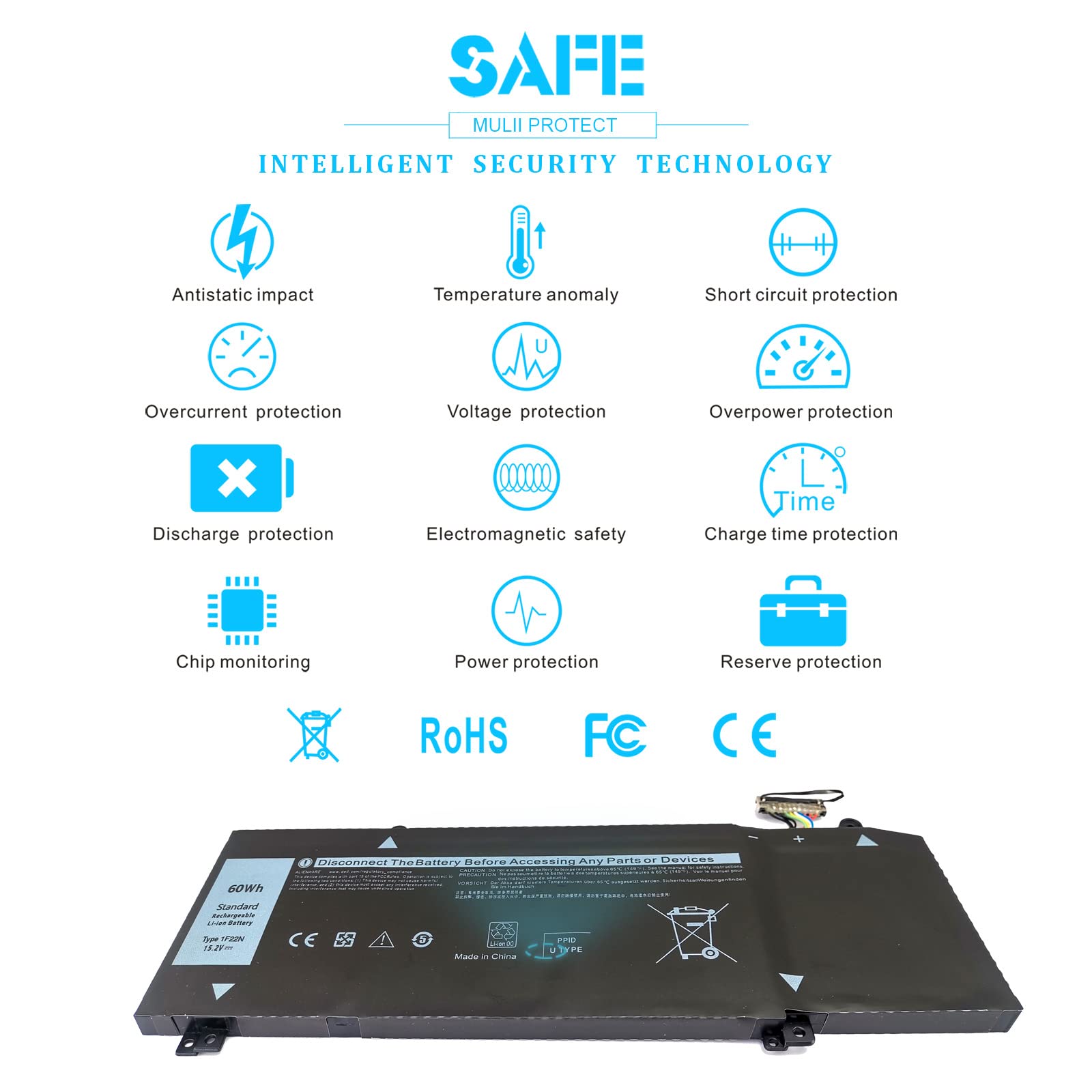 Laptop Battery Replacement Emanjor 60Wh 1F22N For Dell Alienware M15 R1 ...