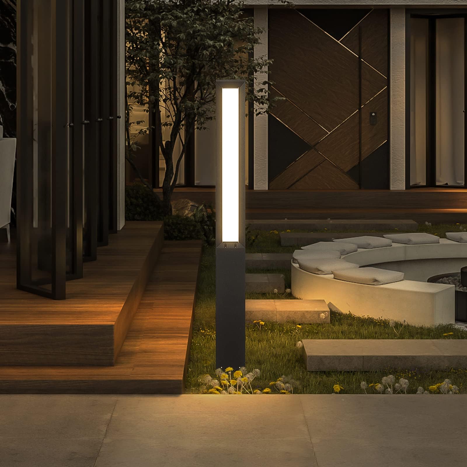 Modern Landscape Path Light With 3000K Warm Light Pathway Lights Outdoor LED Waterproof Bollard ...