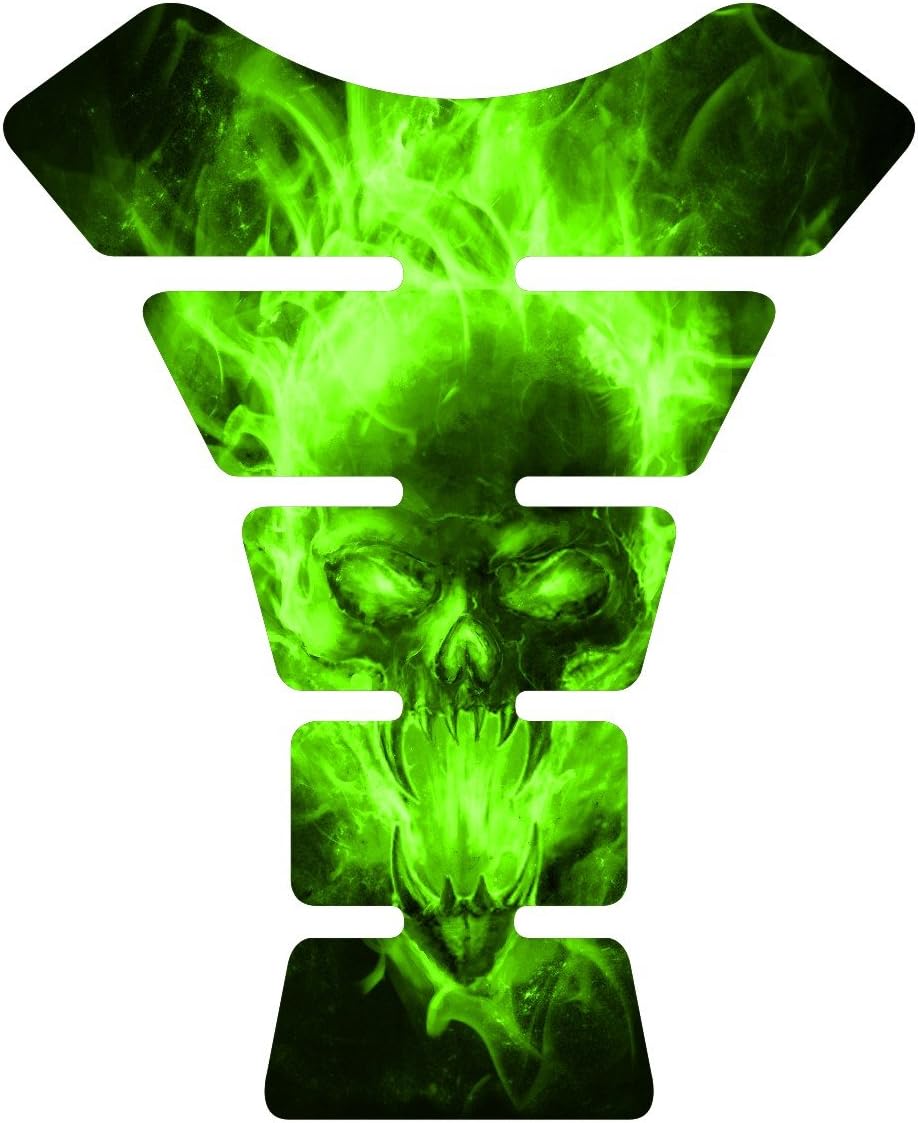 Amazon.com: Motorcycle Fire Exploding Skull Green Sportbike Tank Pad ...