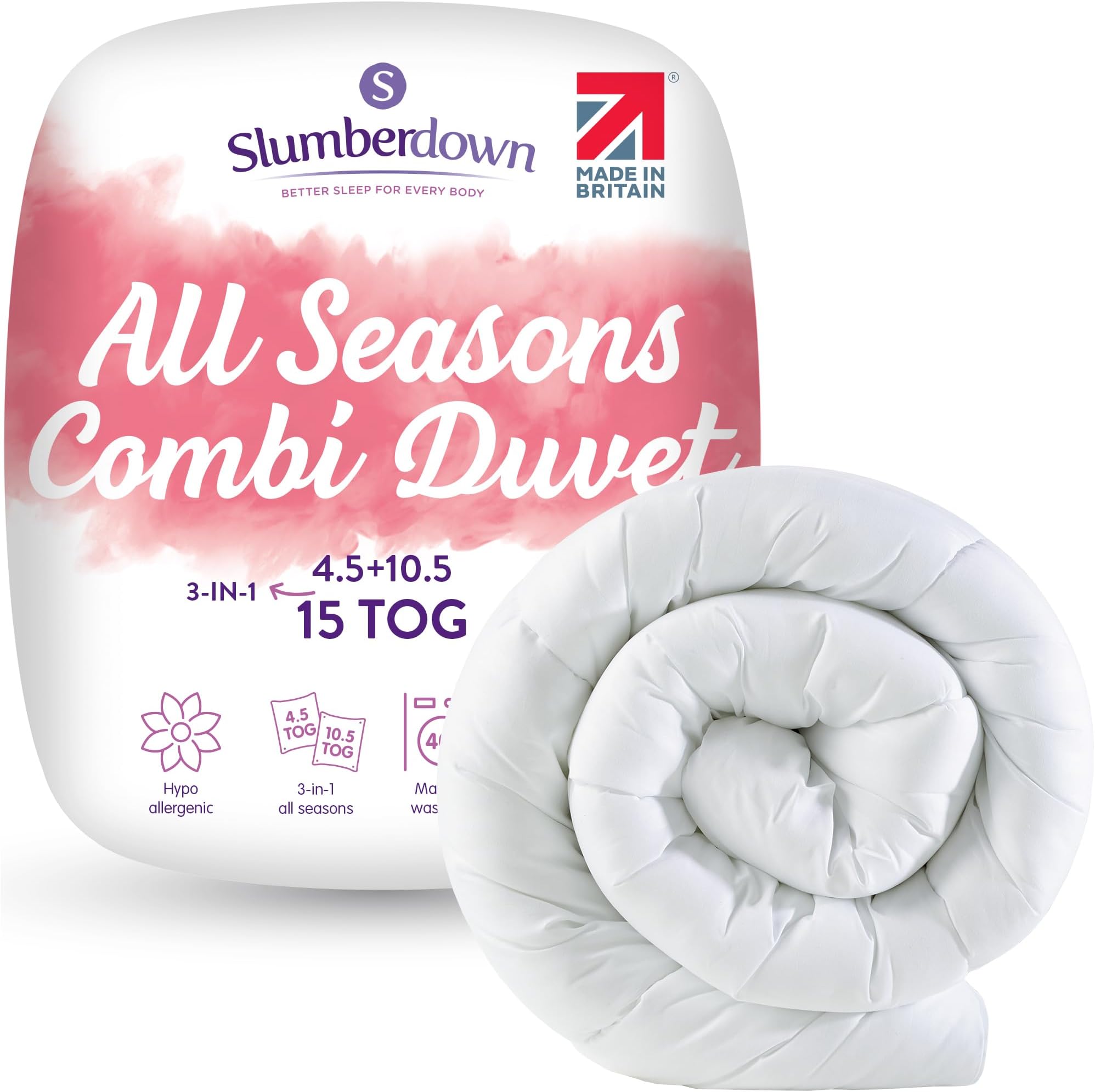 Slumberdown All Seasons 15 Tog King Size Duvet - 4.5 Tog Cool Summer ...