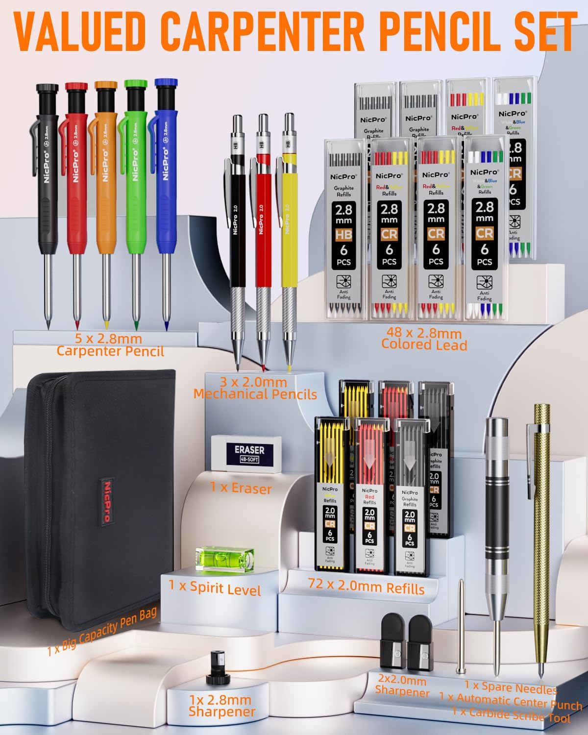 Nicpro 31 Pack Carpenter Pencil Set with Sharpener, Mechanical ...