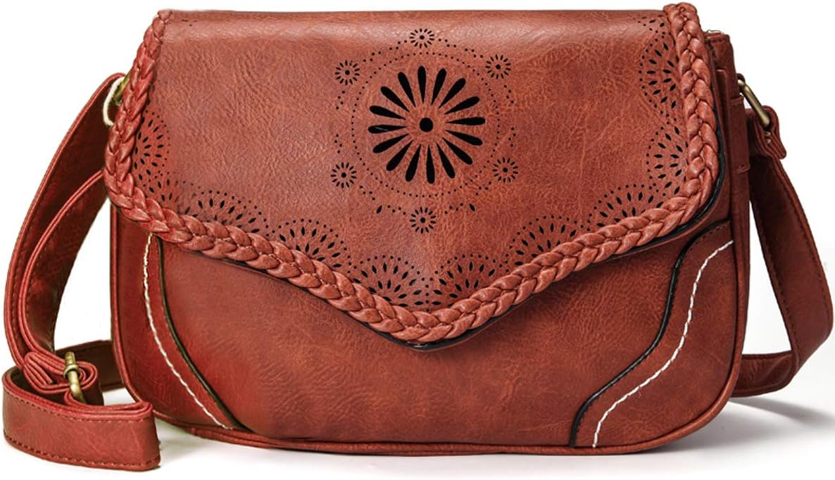 Amazon.com: Women Shoulder Bag Vintage Pu Leather Crossbody Bag Hollow ...