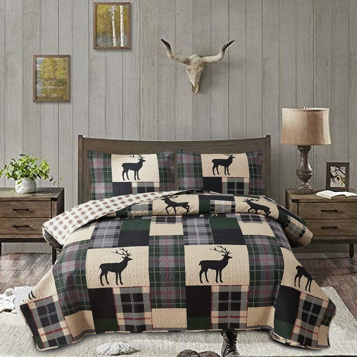 Amazon.com: Rustic Western Lodge Quilted Plaid Reversible Bedspread Set ...