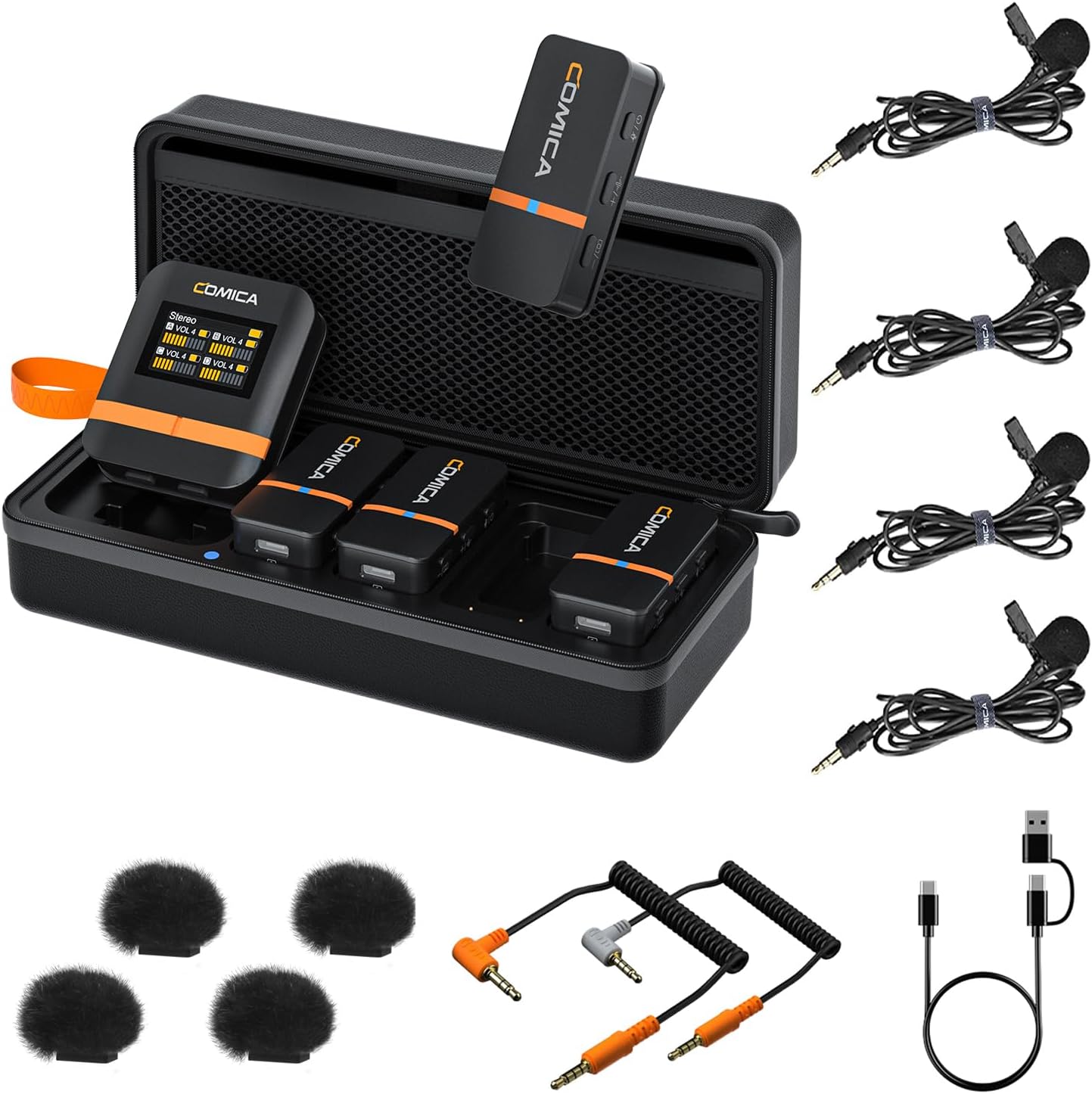 Amazon.com: COMICA Vimo Q 4 Channel Wireless Lavalier Microphone System ...