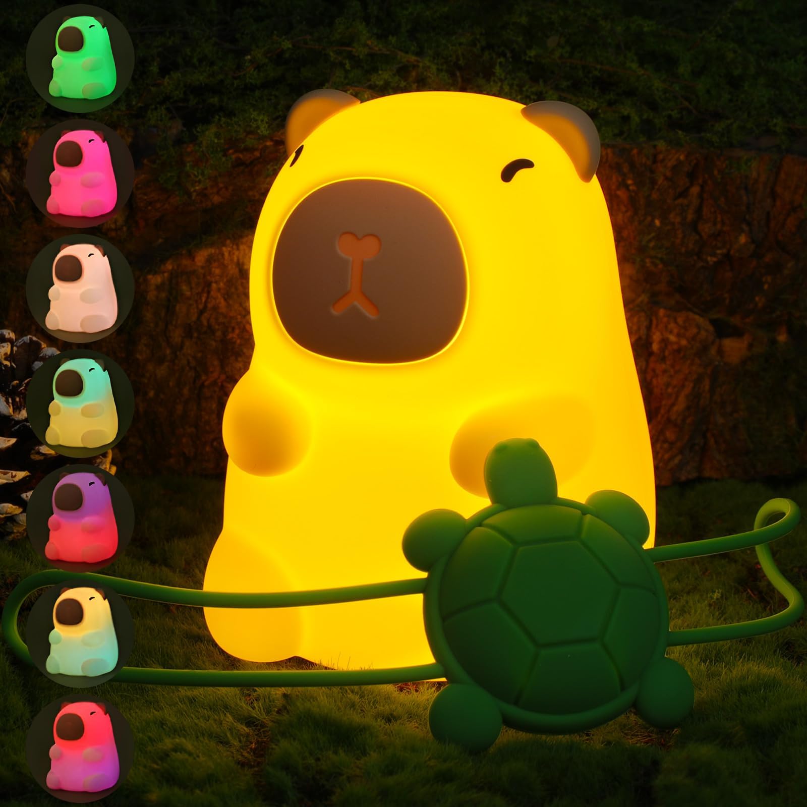 Cute Capybara Night Light, FULLOSUN Animal Soft Silicone Nursery Lamp ...