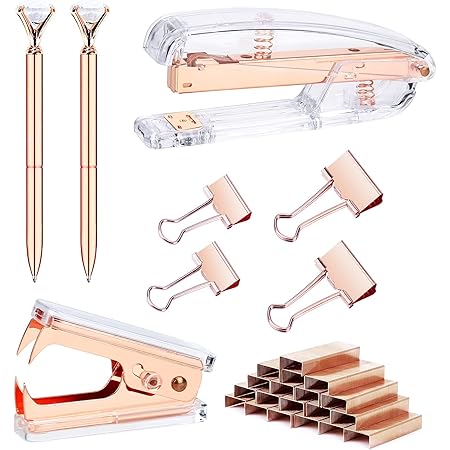 Rose Gold Office Stationary Set, Staplers and Staples, Spring Powered ...