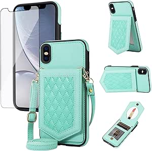 Amazon.com: Phone Case for iPhone Xs Max Wallet Cover with Tempered ...